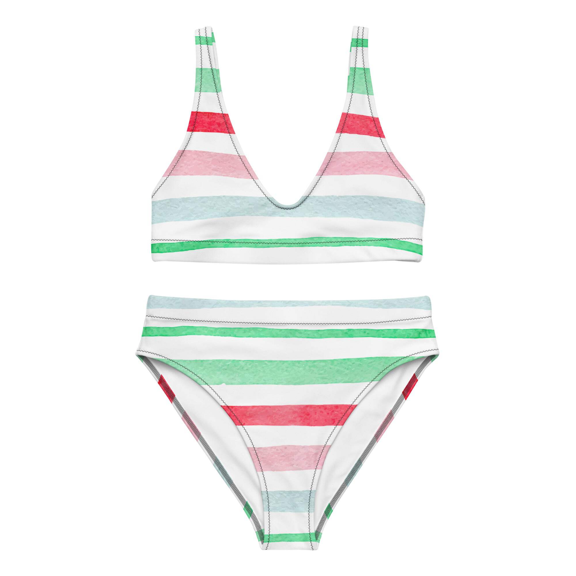 Watermelon Waves Recycled High-Waisted Bikini - Walmart.com