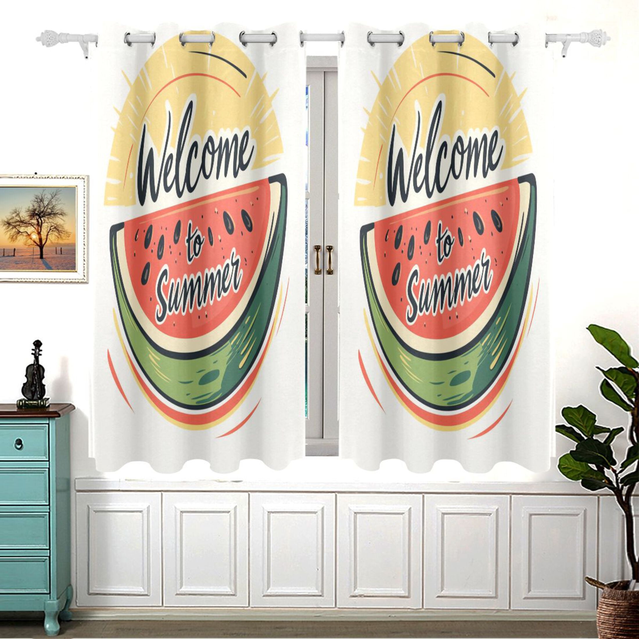 Watermelon Welcome To Summer Curtains Drapes with Grommets 2 Panels 54 ...