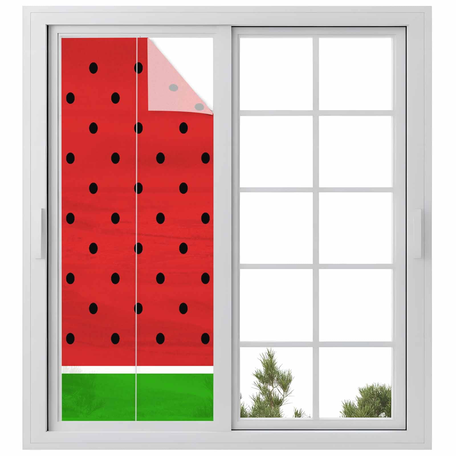 Watermelon Window Privacy Film, Black Polka Dots Green Summer Fruits ...