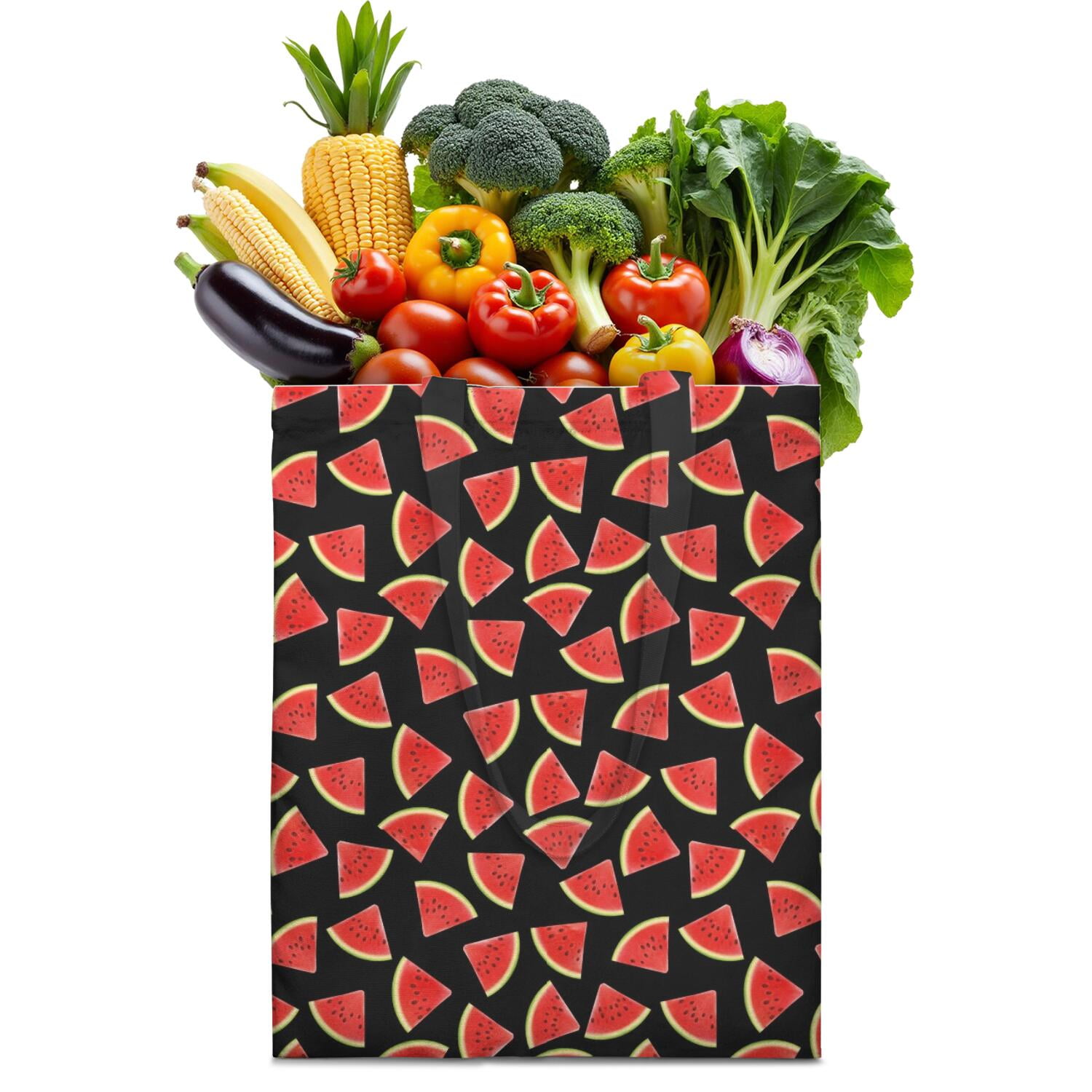 Watermelon and Beach Theme Reusable Shopping Bag - Foldable, Spacious ...