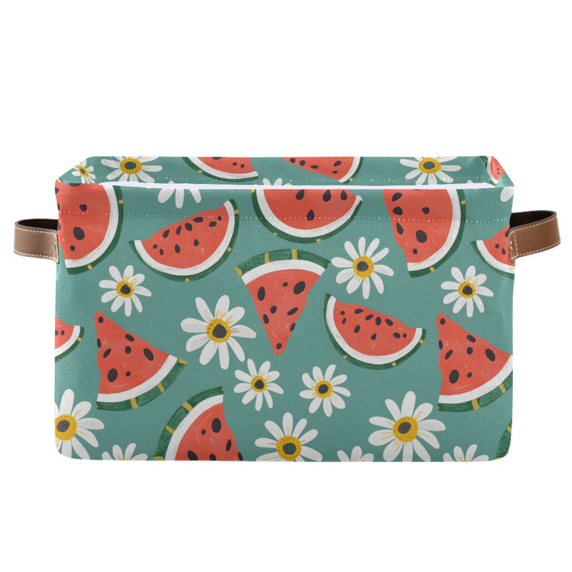 Watermelon and Daisy Storage Bins with Handle Fabric Organizer Basket ...