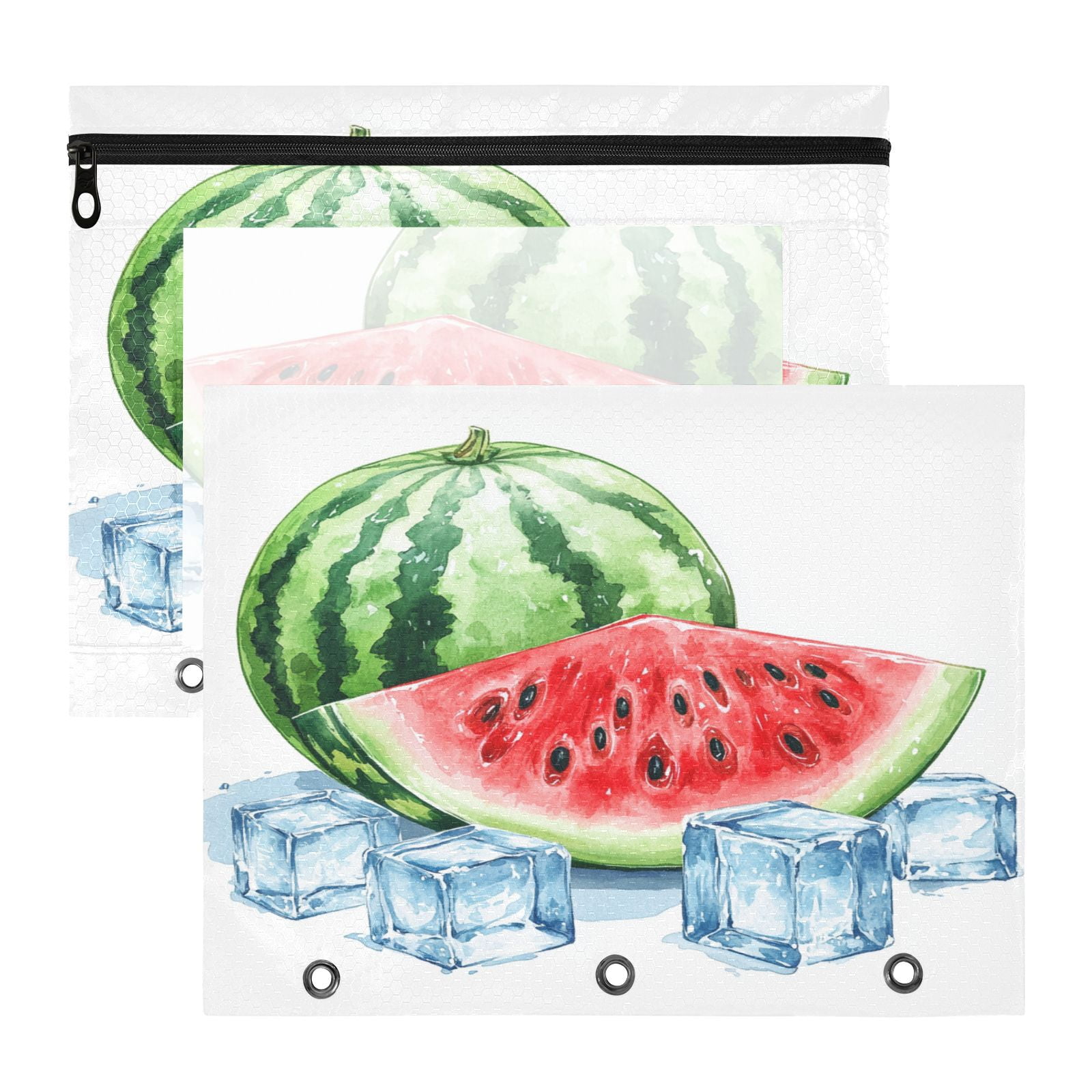 Watermelon and Ice Cubes A4 Pencil Pouch 3 Ring Zipper Pencil Pouches ...