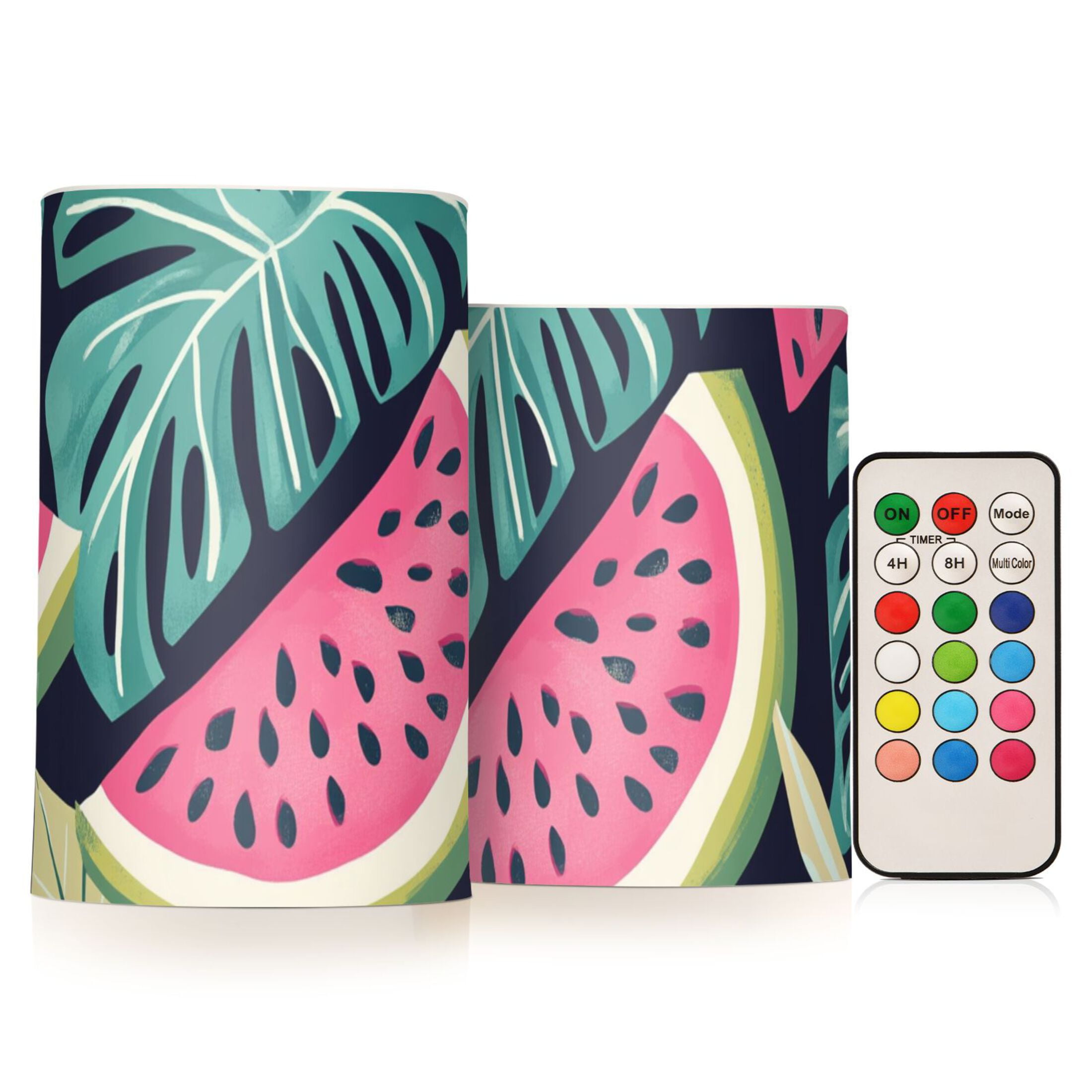 Watermelon and Tropical Leaves Flickering Flameless Candles Battery ...