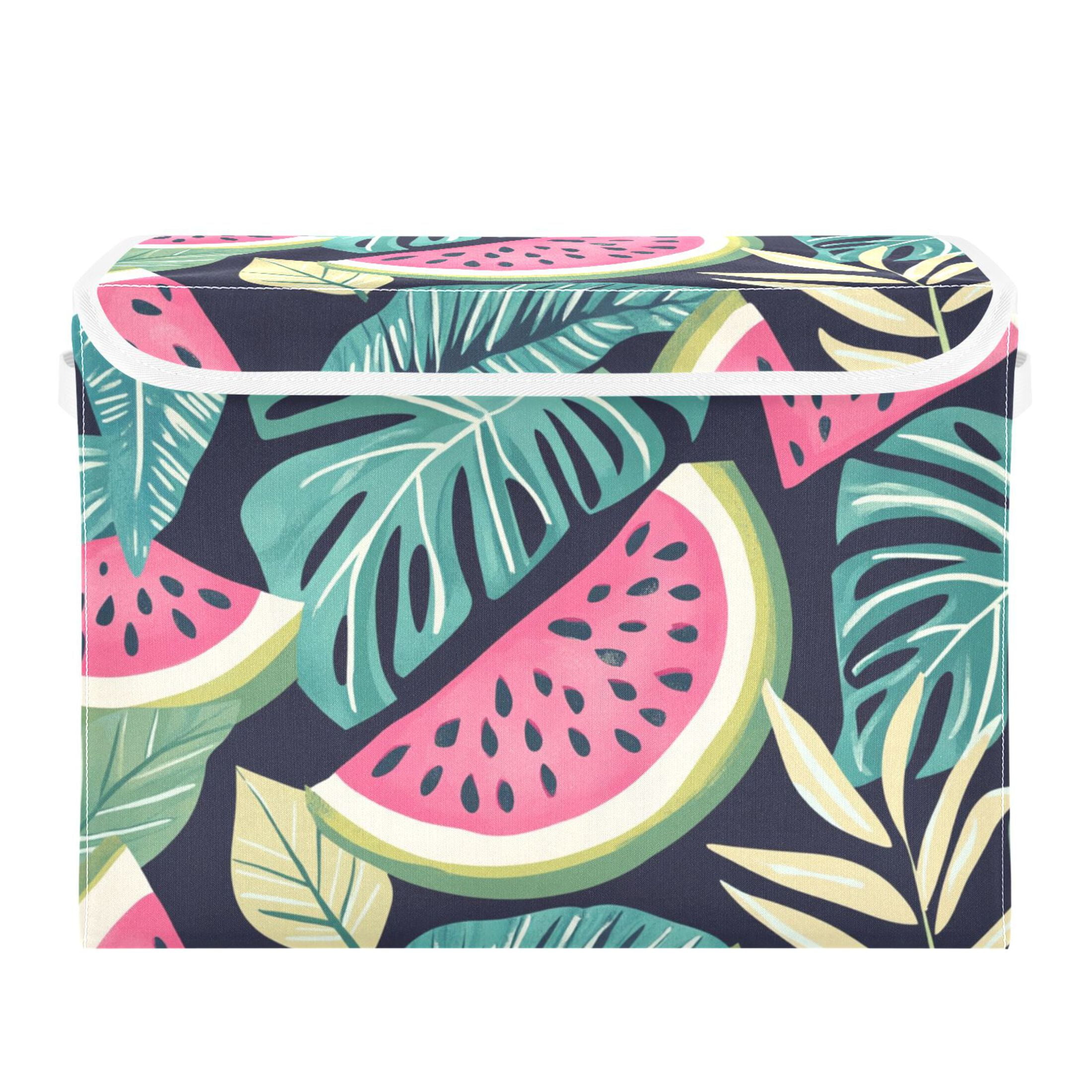 Watermelon and Tropical Leaves Large Storage Bins with Linen ...