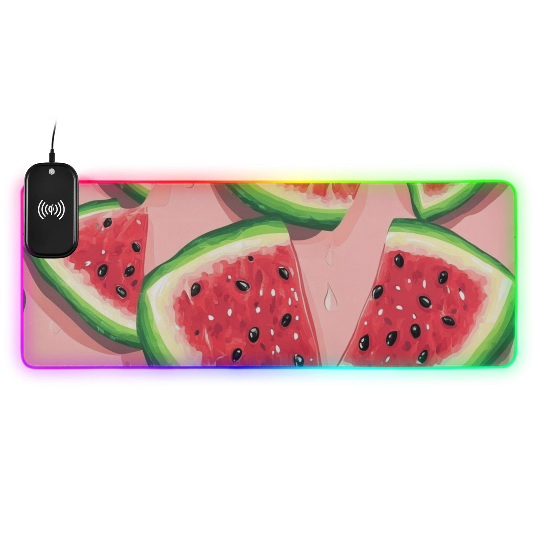Watermelon on Pink Background Wireless Charging RGB Gaming Mouse Pad ...