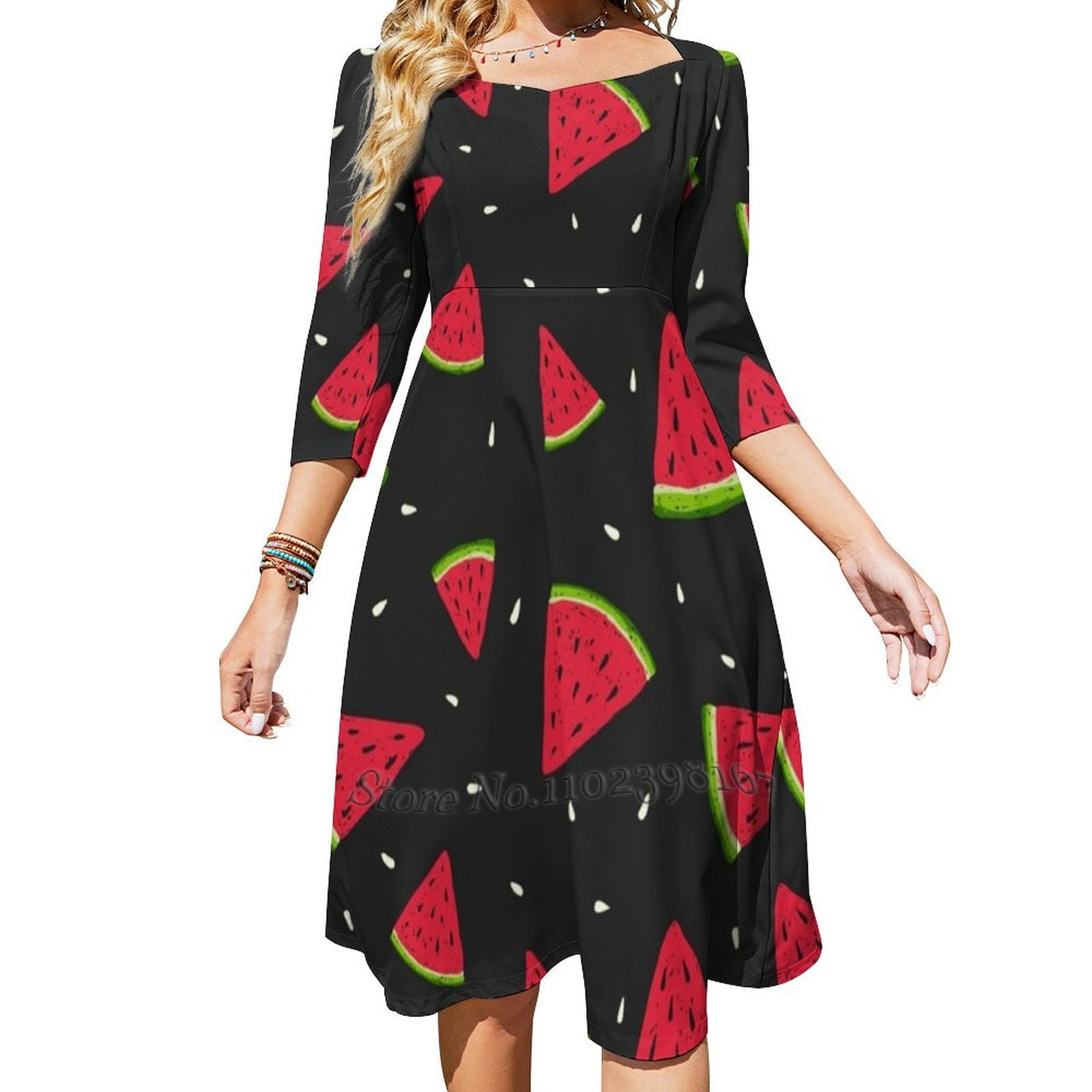 Watermelons In The Dark Square Neck Dress New Plus Size Elegant Women ...