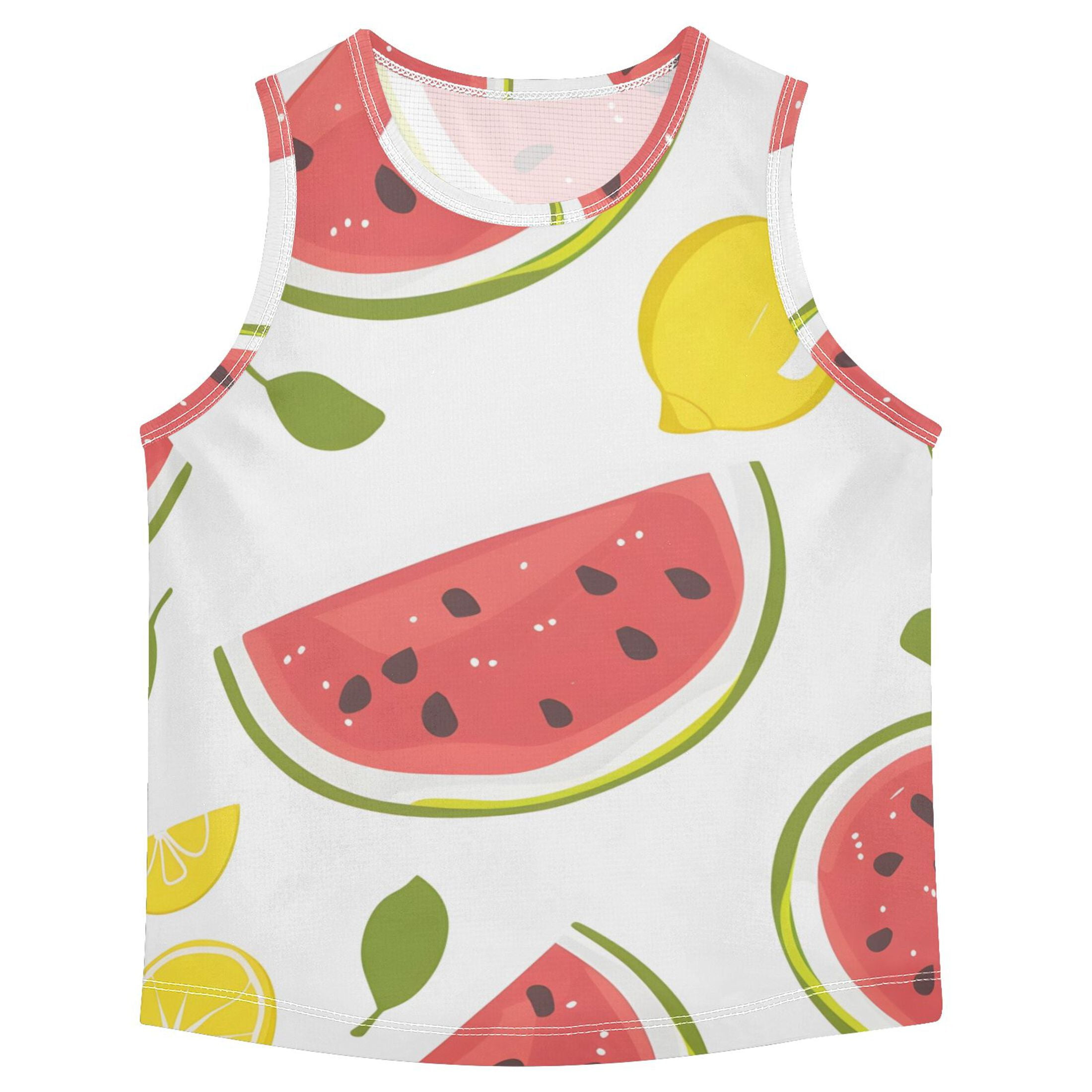 Watermelons Lemons Leaves Hand Drawn Boys' Vest Undershirt Tank Top Sleeveless Quick Dry S ...