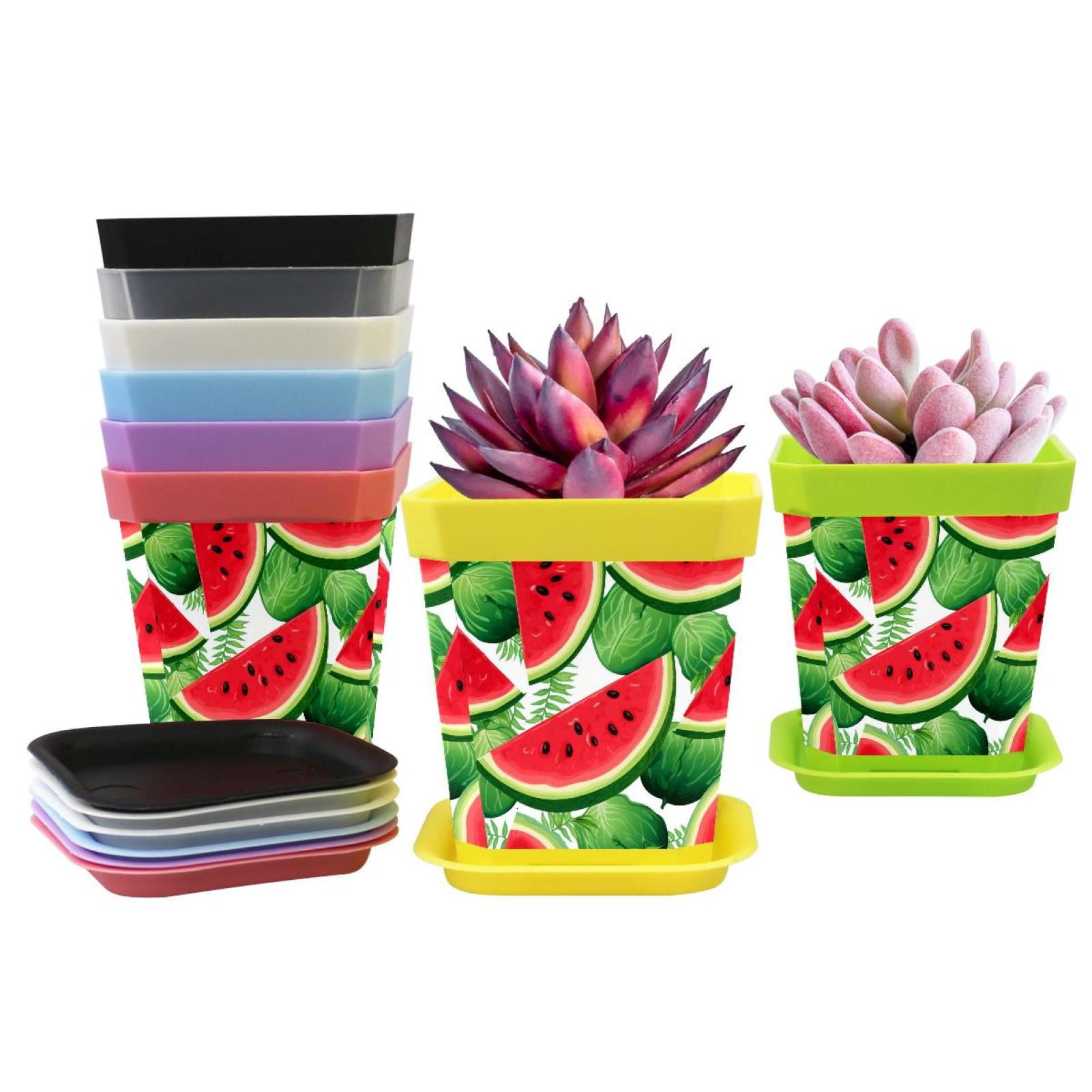 Watermelons Prints 8 PCS Plant Pot, Plastic Flower Pots with Drainage ...