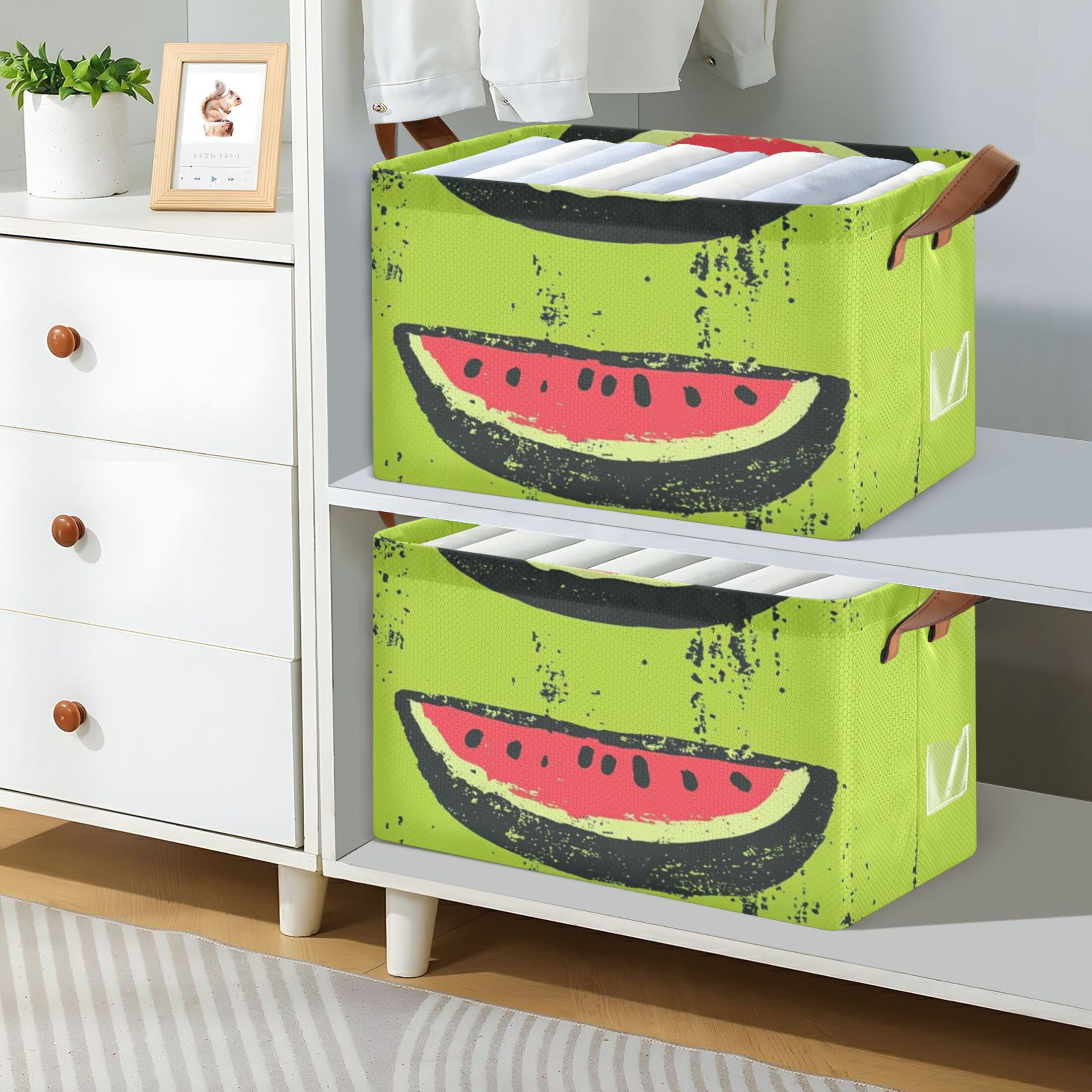 Watermelons in Green Foldable Storage Large Fabric Storage Baskets ...