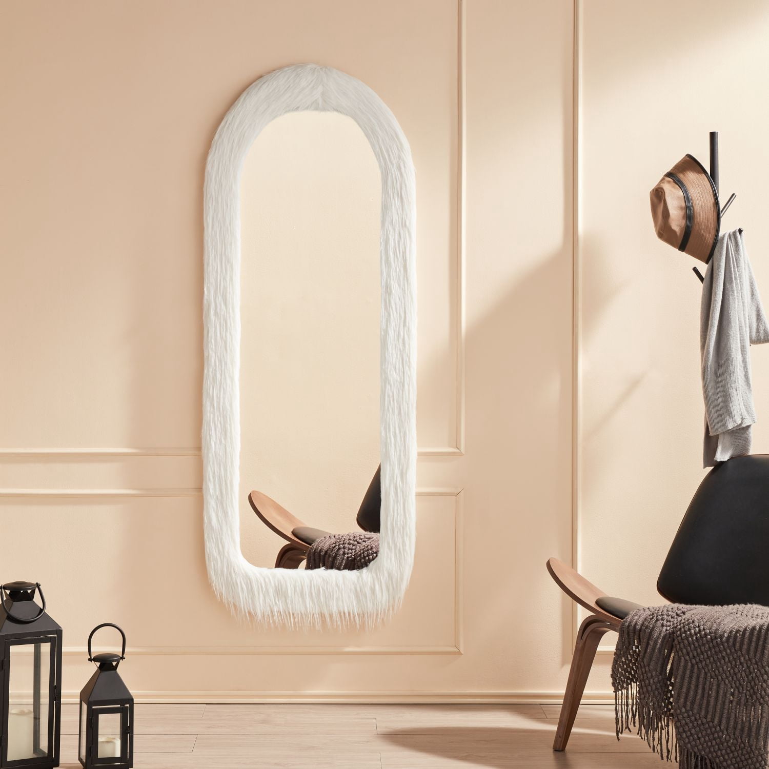 Waterpar 24" x 63" White Arched Long Flannel Wavy Full Length Mirror ...