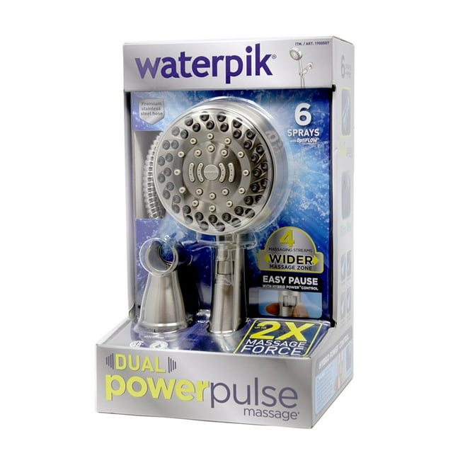 Waterpik Dual Power Pulse Massage Shower Head (Brushed Nickel ...