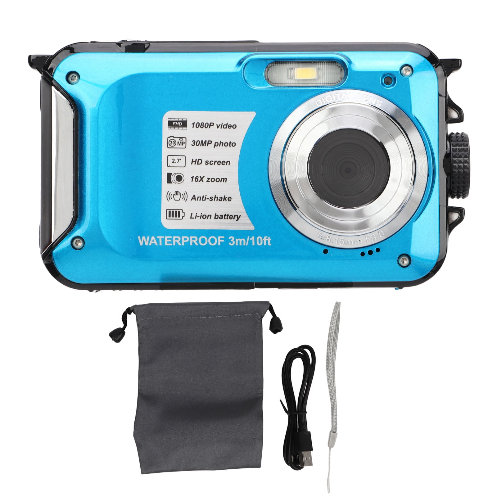 Waterproof 1080P Digital Camera, 30MP 16X Optical Zoom, 10FT Underwater ...