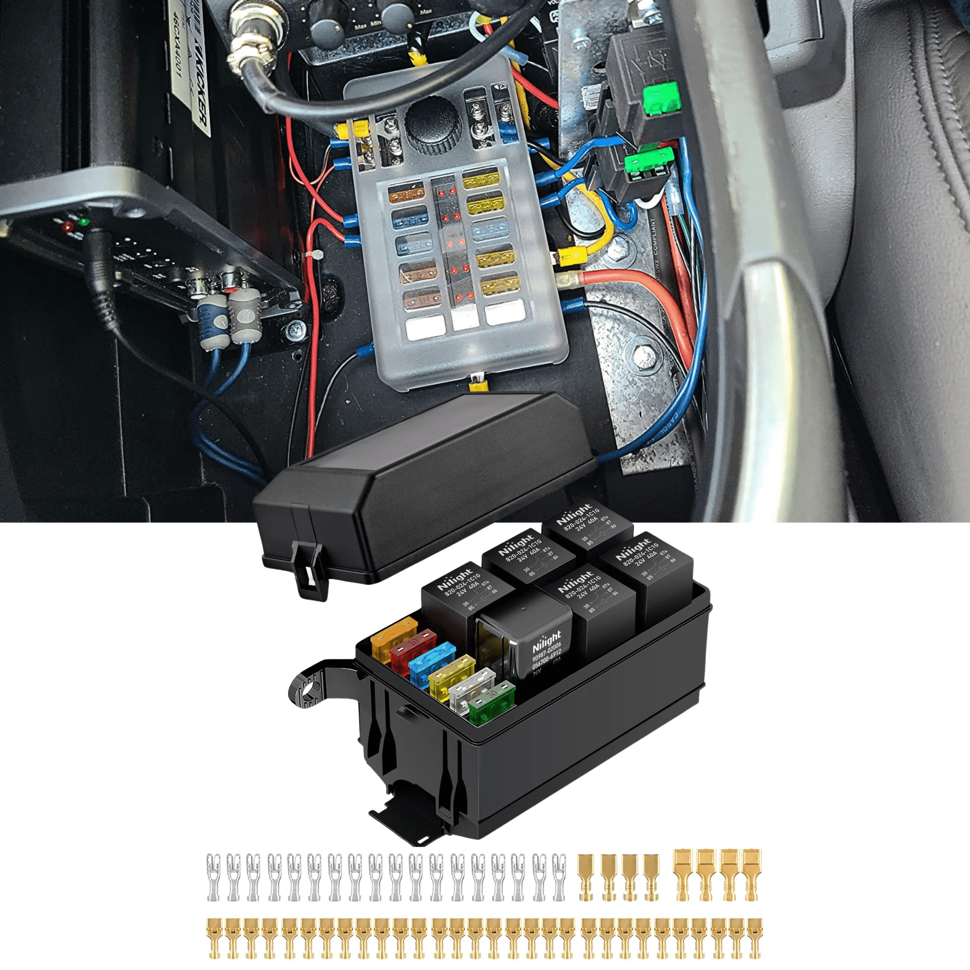 Waterproof 12V Fuse and Relay Box Kit with 6 Slots Relay Block and ATC/ATO Blade Fuse with ...