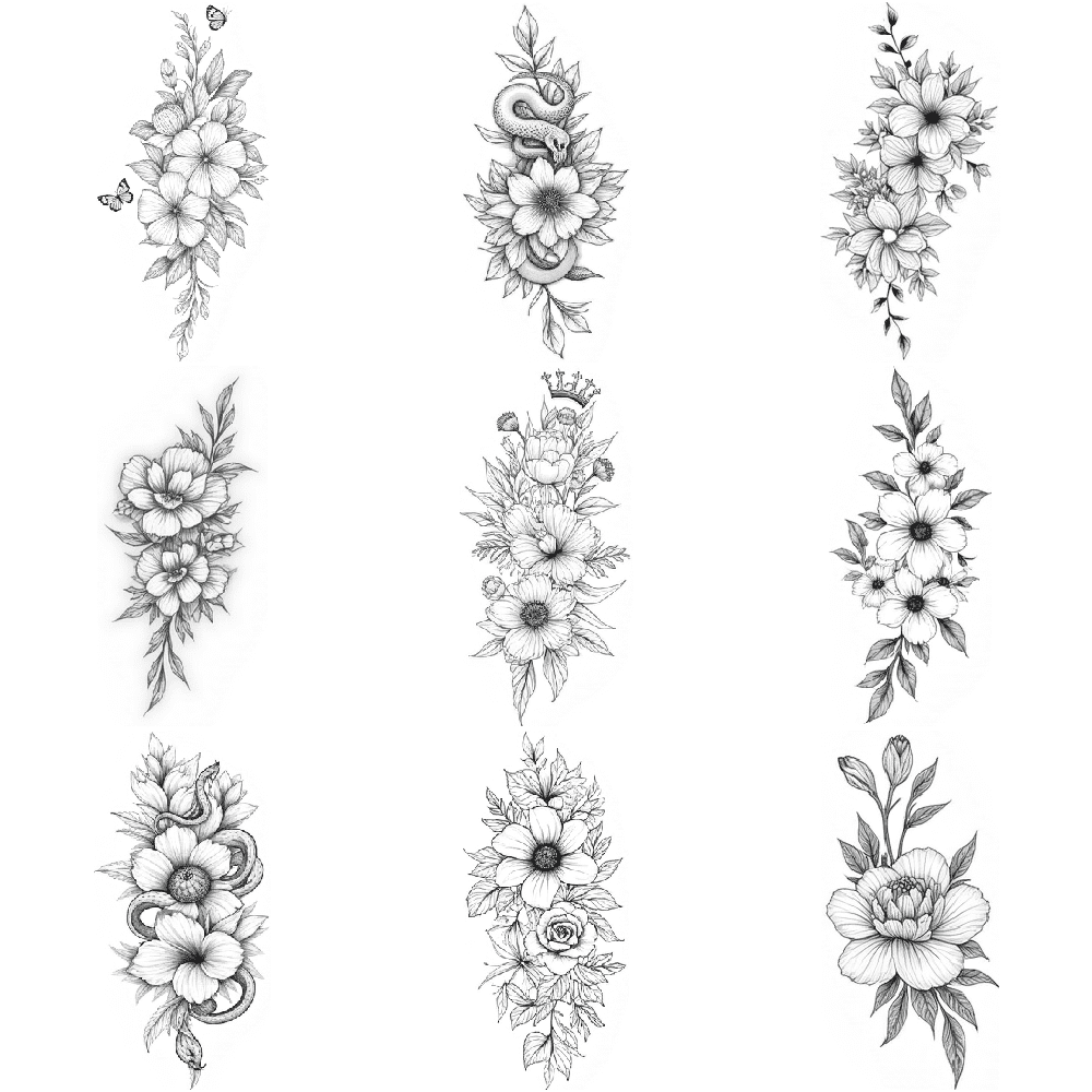 Waterproof 3D Tattoo Stickers Floral Temporary Tattoos Realistic Flower ...