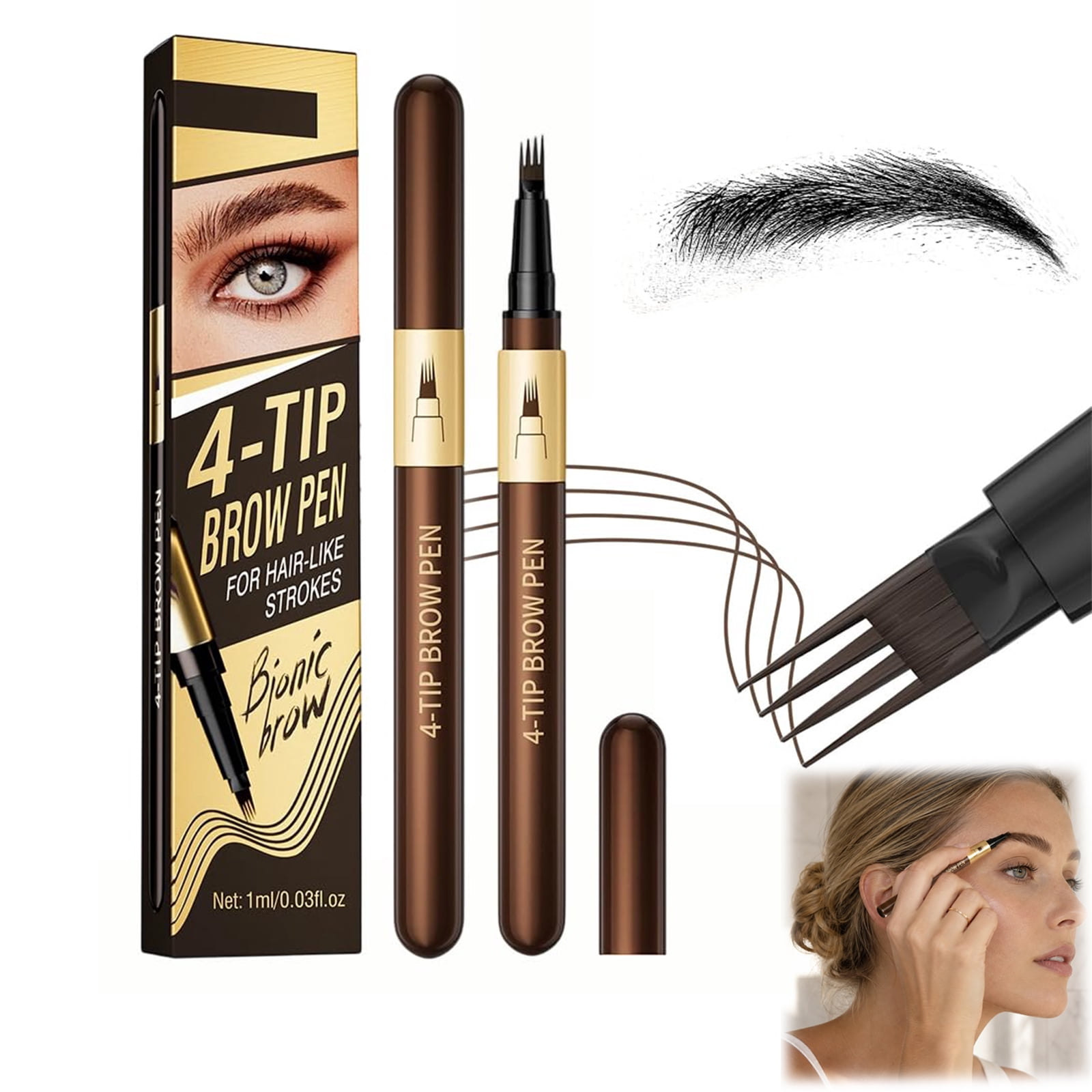Waterproof 4-Tip Microblading Eyebrow Pen, Brow Pencil with Hair Like ...