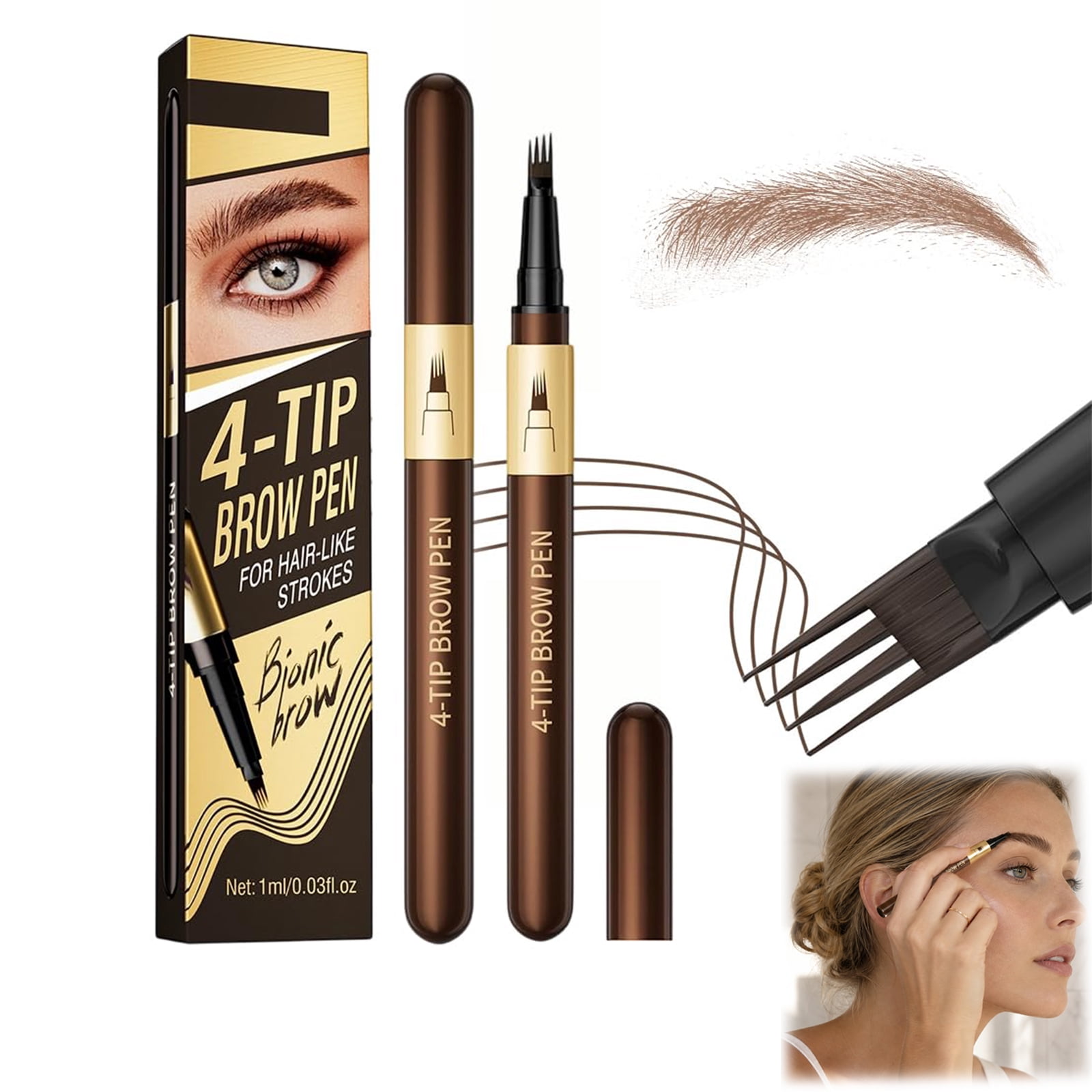 Waterproof 4-Tip Microblading Eyebrow Pen, Brow Pencil with Hair Like ...