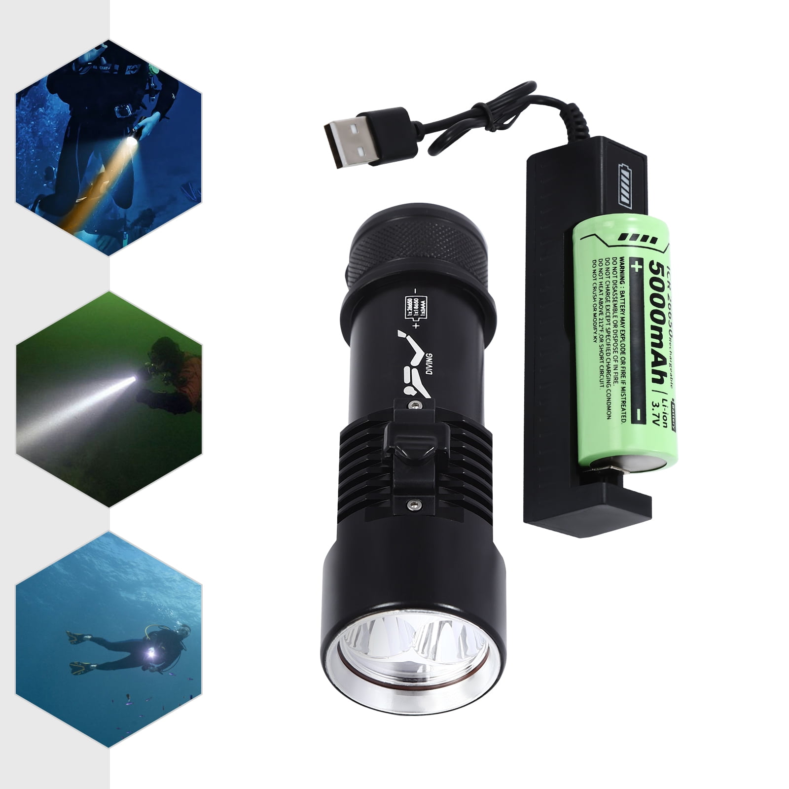 Waterproof 400 Lumen LED Scuba Diving Flashlight Torch Light Underwater ...
