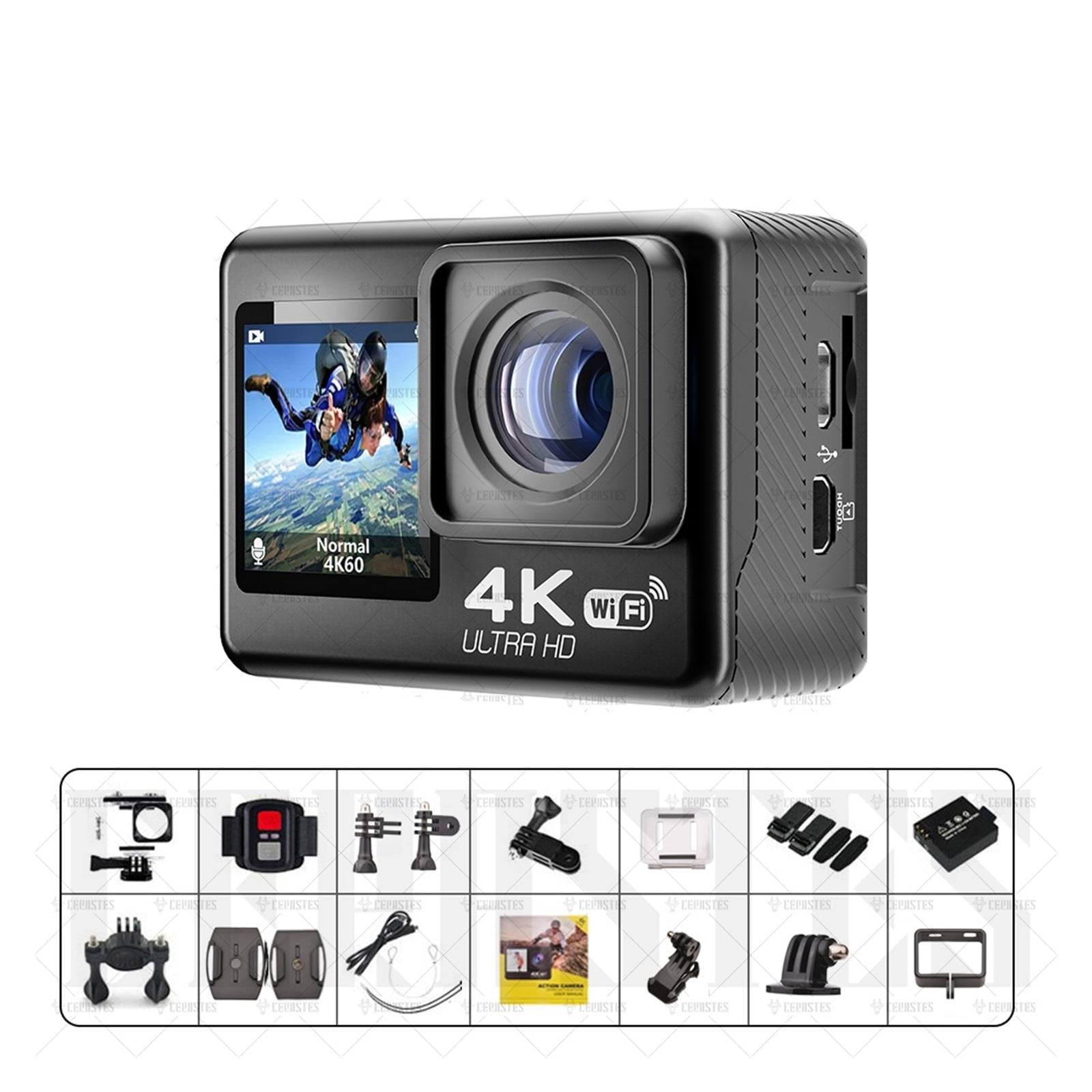 Waterproof 4K 60FPS Anti-shake Action Camera Dual Screen 170° Wide Angle 30m Waterproof Sport ...