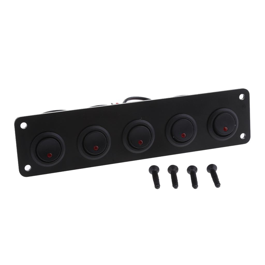 Waterproof 5 GANG 12-24V Round Rocker Toggle Switch Panel - Red LED ...