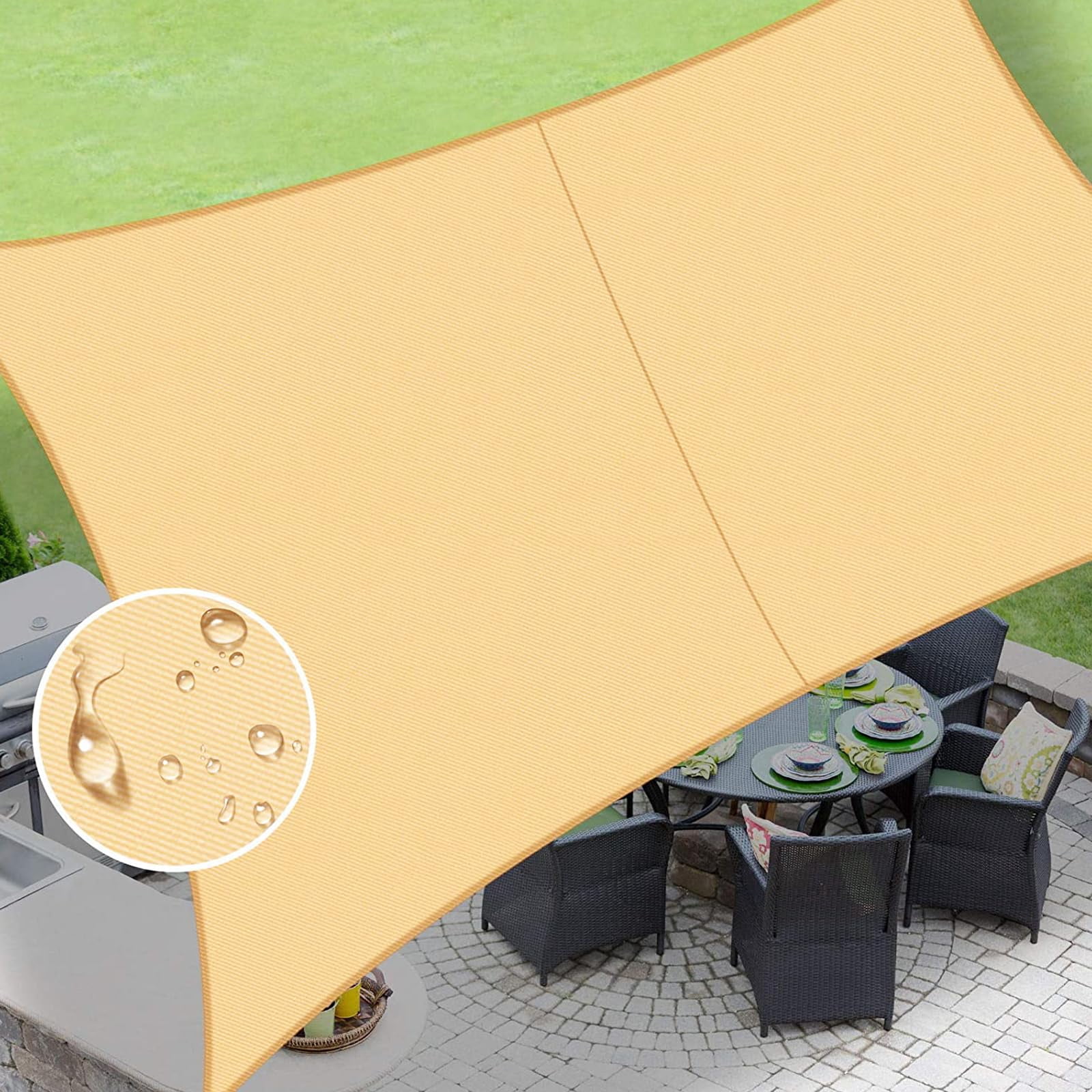 Waterproof 6.5' X 10' Rectangle Sand Sun Shade Sail Cannoy Uv Resistant ...