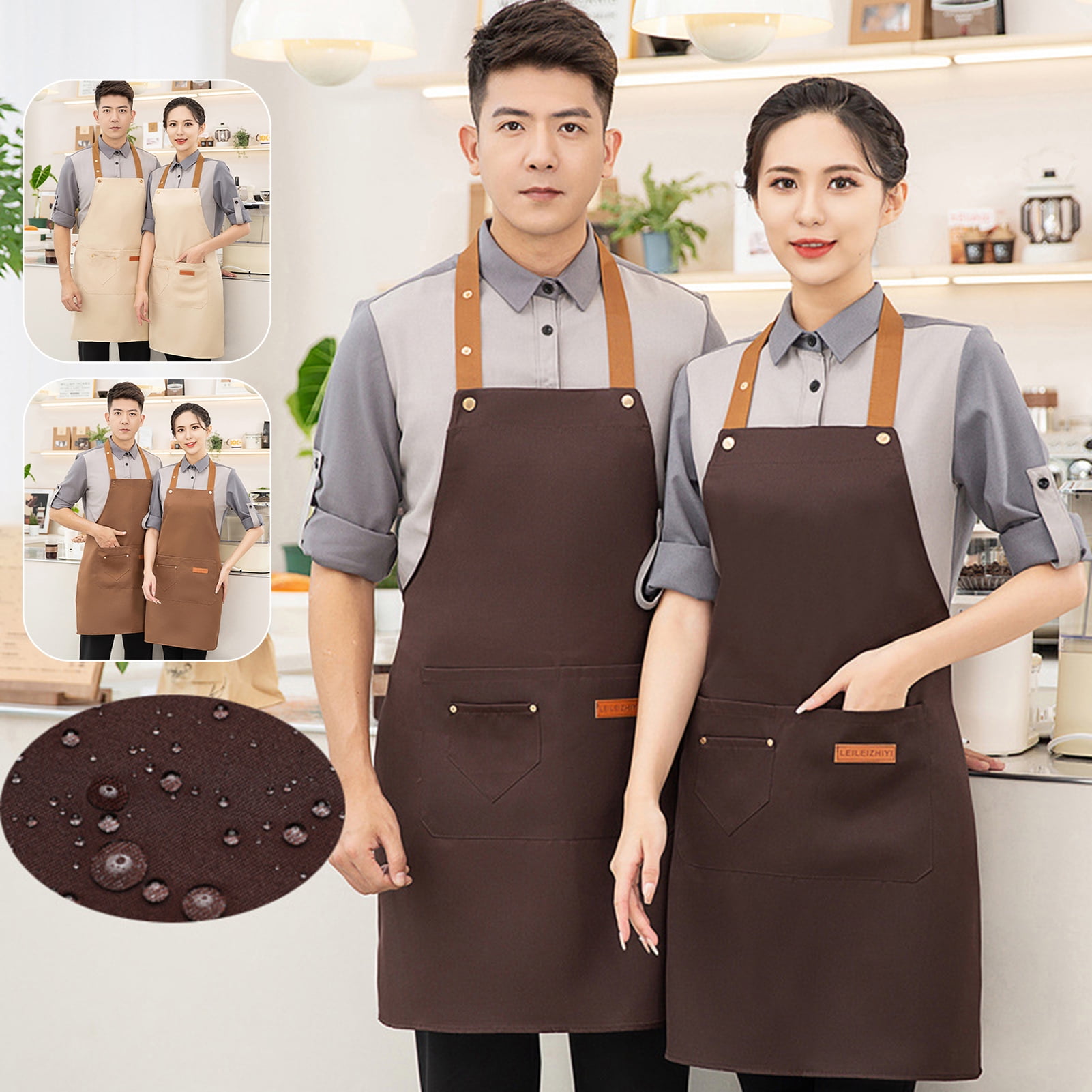 Waterproof Apron for Men Women Adjustable Length Waist Tie Multi-Pocket Apron for Kitchen Grill ...