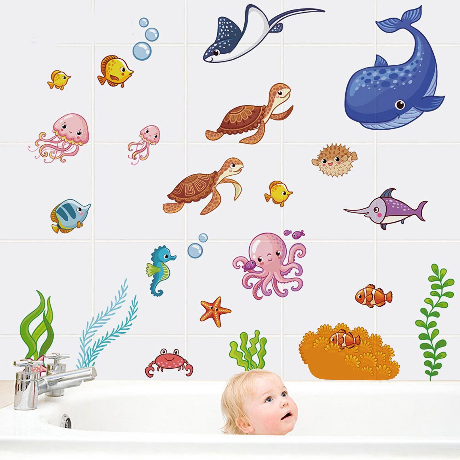 Waterproof Bath Sticker Fish Sea Cartoon Wall Sticker for Shower Baby ...