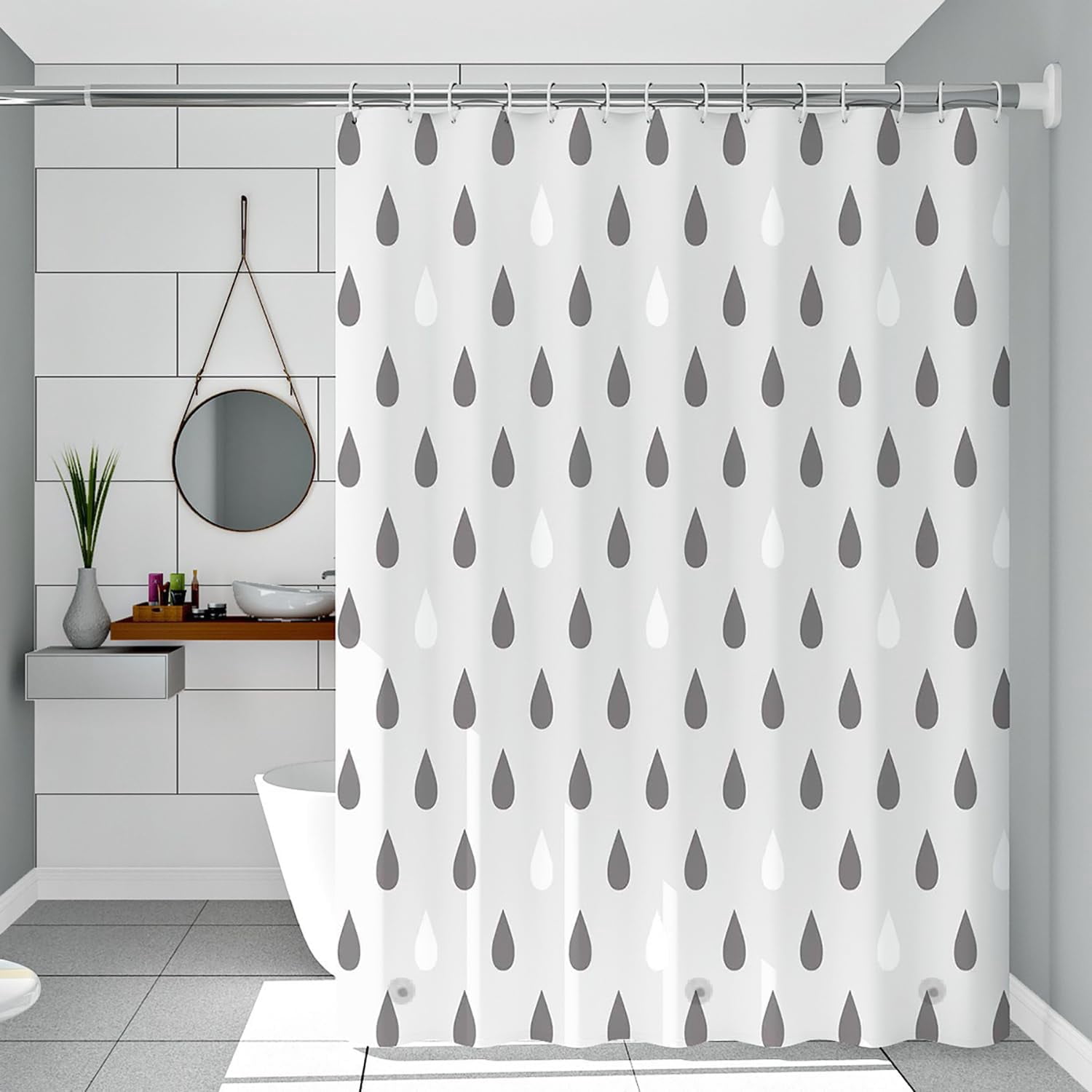 Waterproof Bathroom Shower Curtain Set，Grey and white water droplets ...
