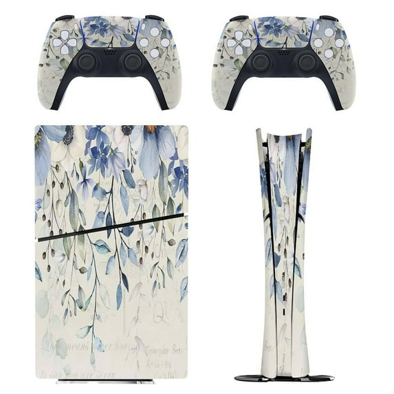 Waterproof Blue Flowers PS5/PS5 Pro/PS5 Slim Digital Disc Skin Sticker ...