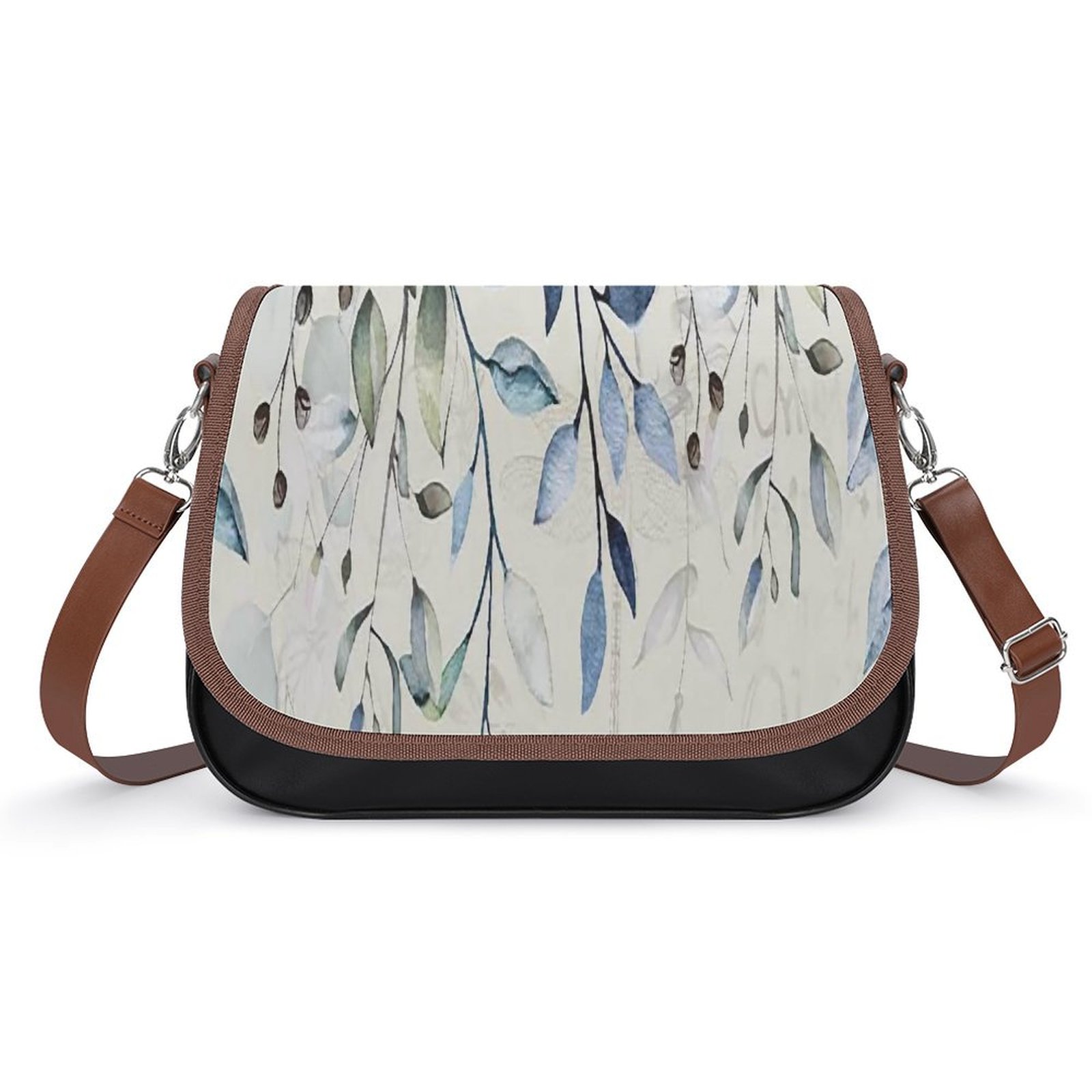 Waterproof Blue Flowers Pu Leather Shoulder Bag Essential For Daily ...