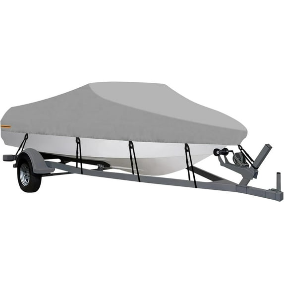Waterproof Boat Covers 16-18.5 Ft Long Gray- Heavy Duty UV Resistant ...