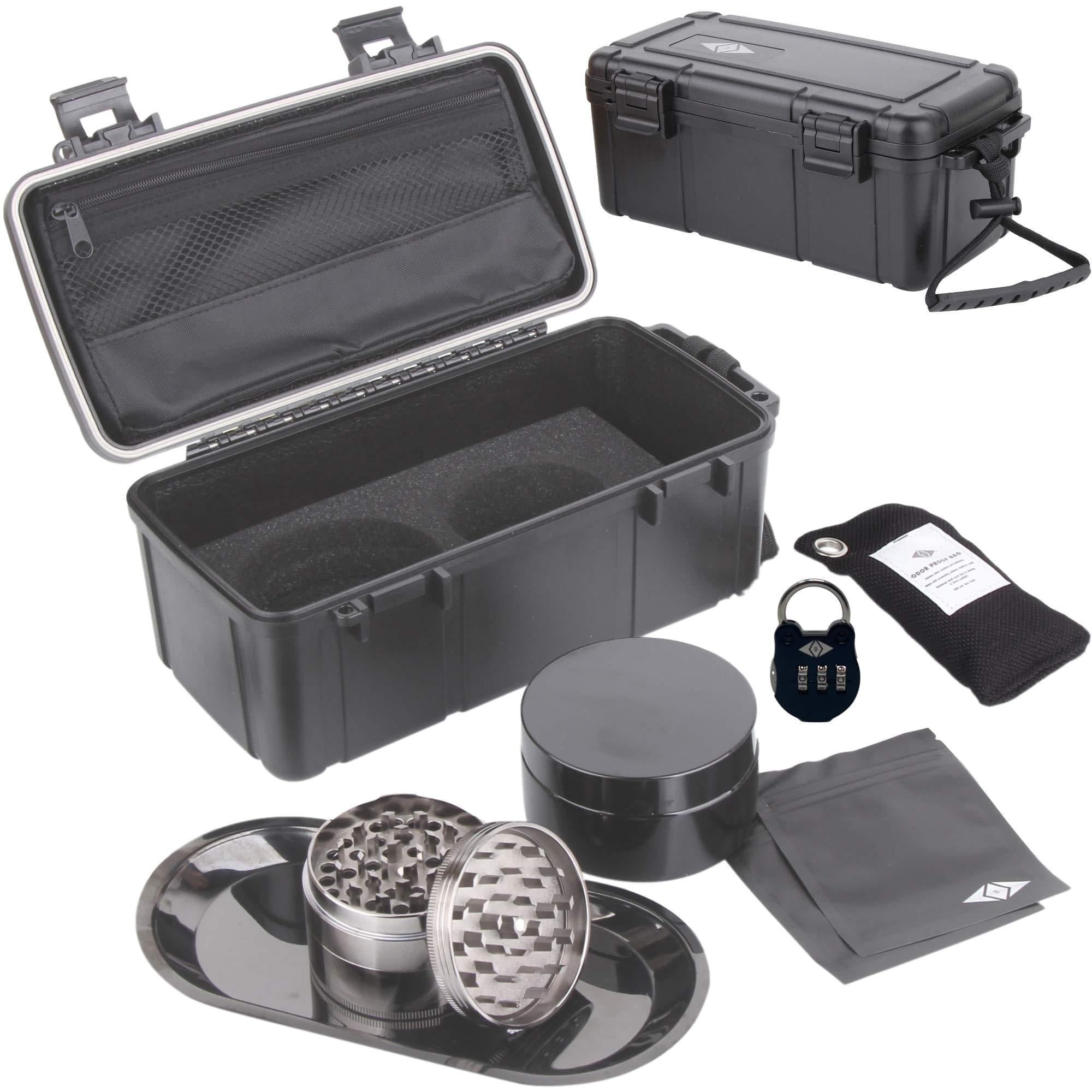 Duido Waterproof Box Combo with Lock, 100 mL Airtight Jar, Charcoal Bag ...