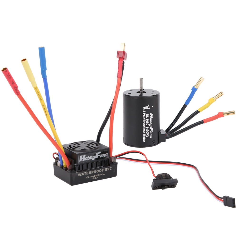 Waterproof Brushless Motor 4P 3650 3100KV T Male Plug with 60A Brushless ESC Set for 1/10 Car ...