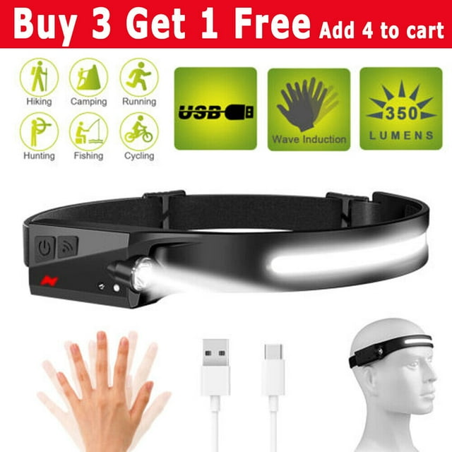 Rechargeable Waterproof COB Headlamp with LED Motion Sensor, 630mAh ...