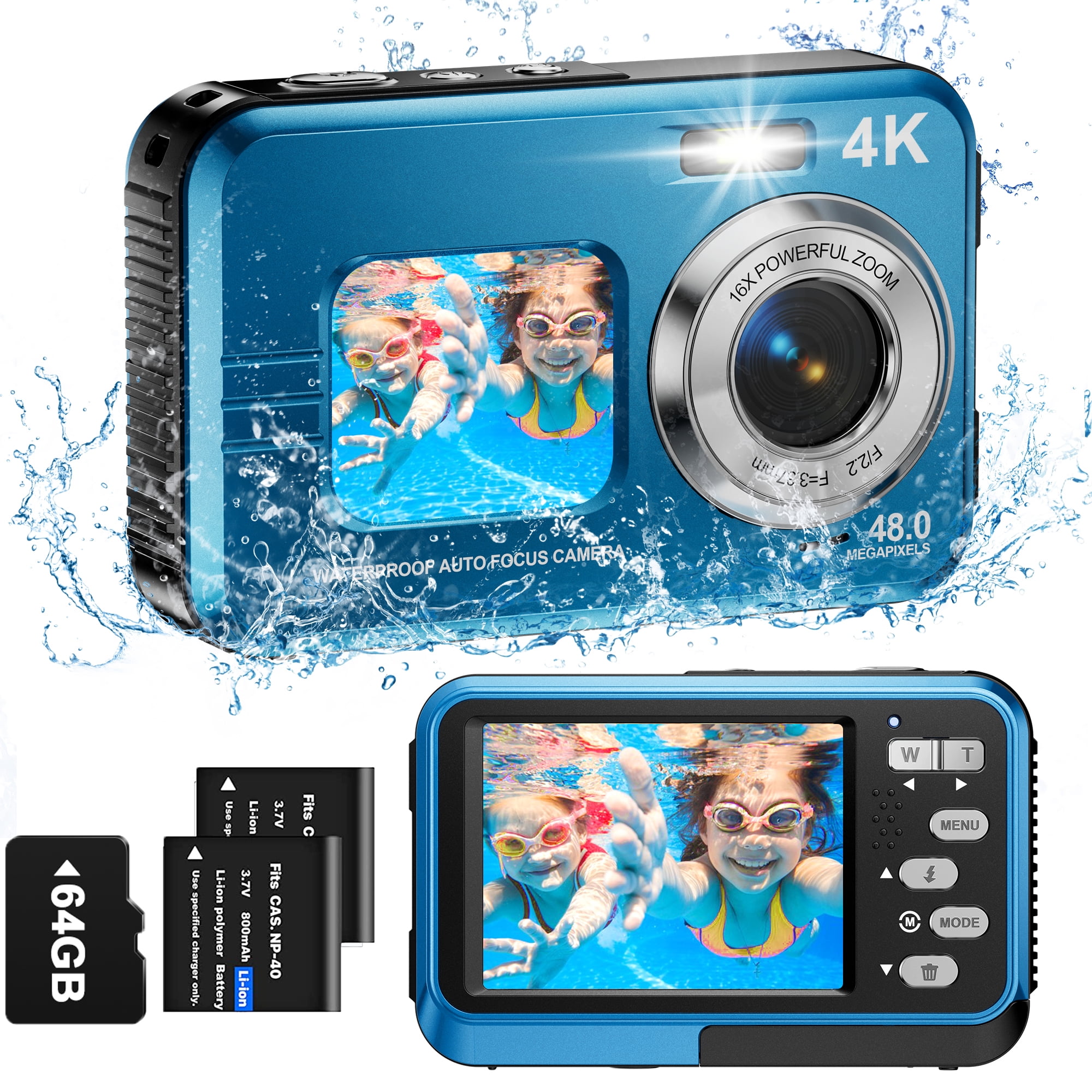 Free Shipping! Waterproof Camera 4K Dual Screen Underwater Camera for ...