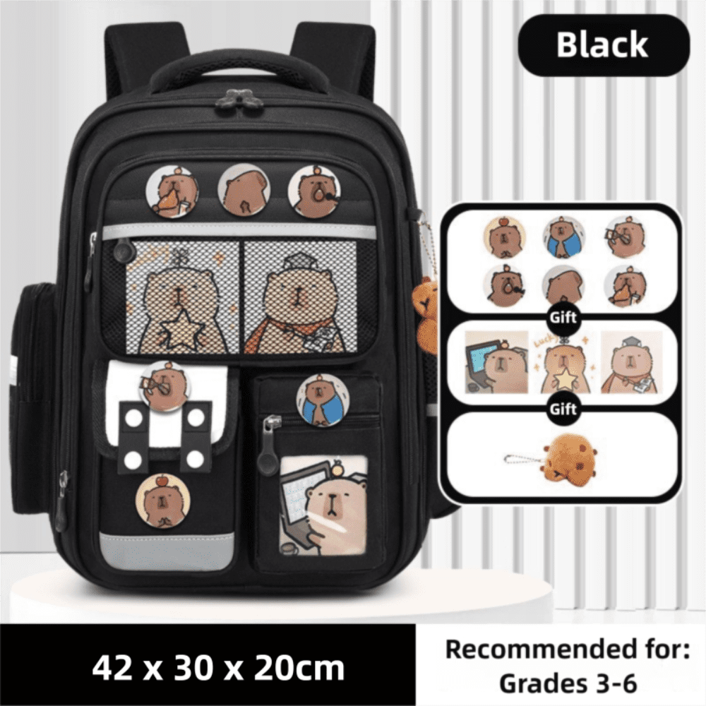 Waterproof Capybara Backpack Large Capacity with Card Badge Doll School ...