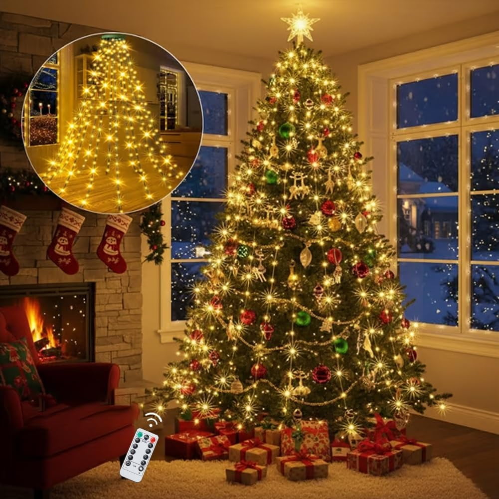 Waterproof Christmas Tree Waterfall Lights with Ring, LED Cascading ...