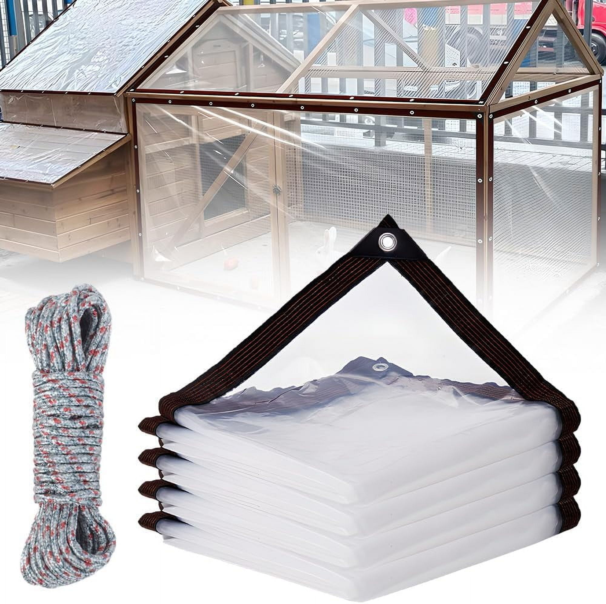 Waterproof Clear Tarps(Grommets+Rope) Heavy Duty Outdoor Clear Vinyl ...