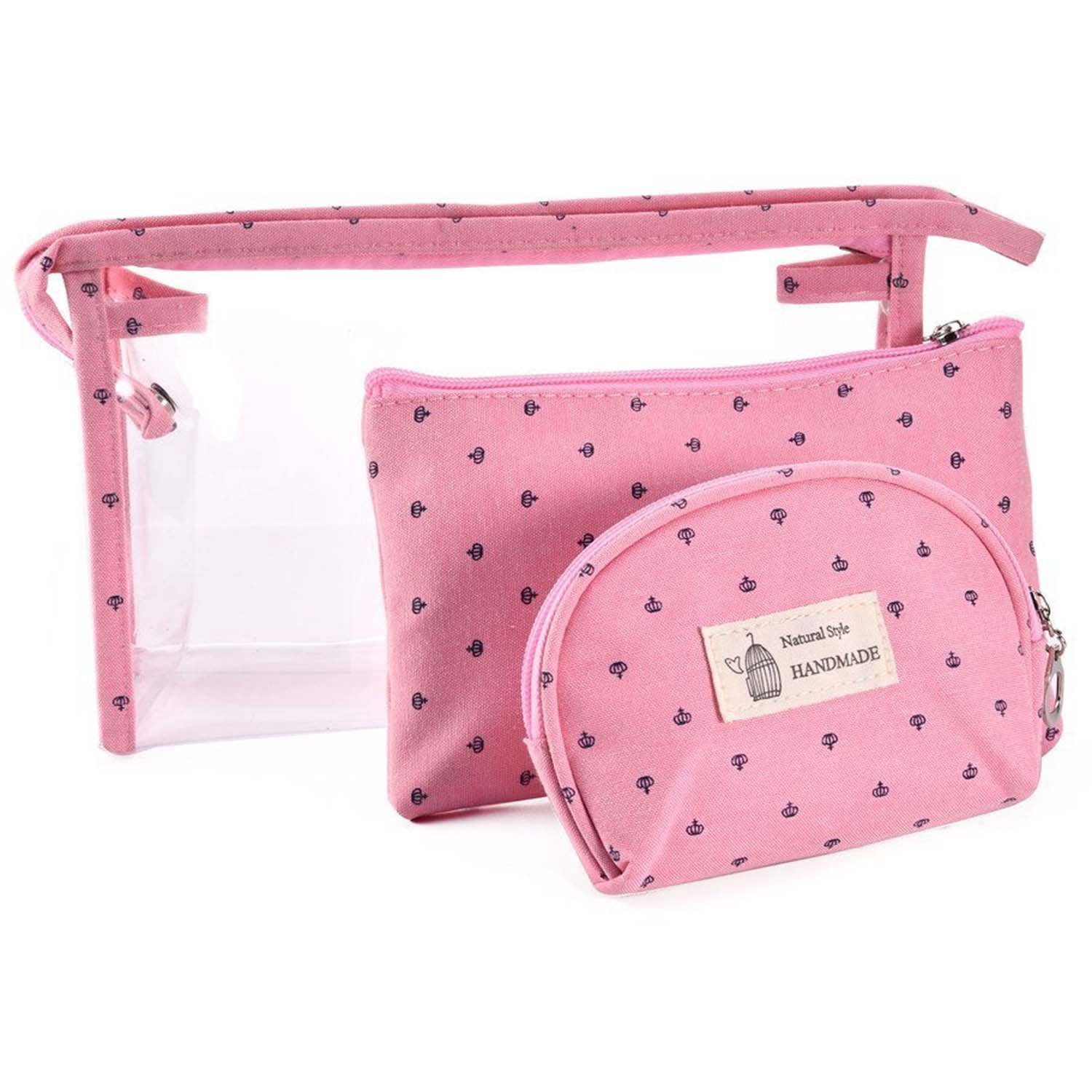 Waterproof Cosmetic Makeup Bag Set, Holiday Special- Pink 3-Piece ...