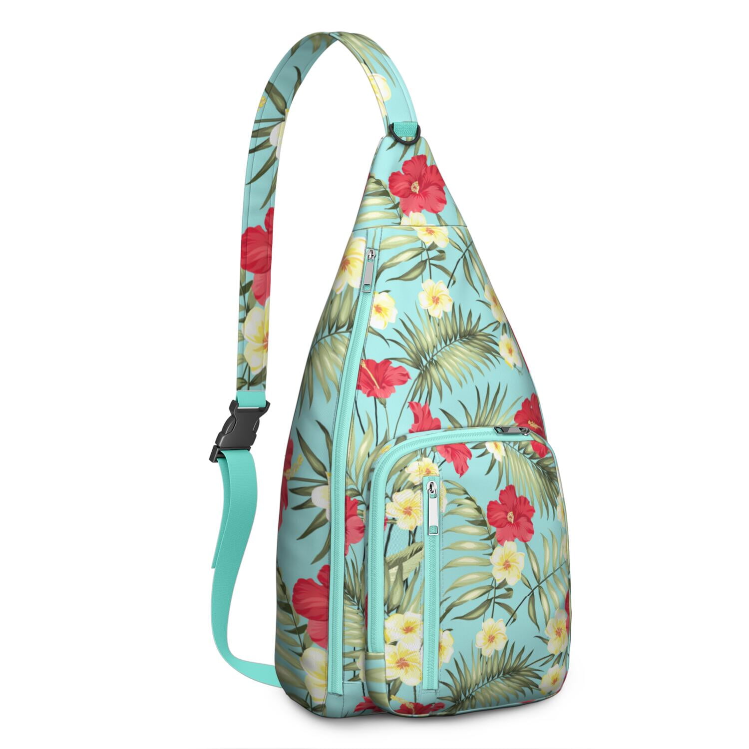 Waterproof Crossbody Bag Daypack for Men & Women Tropical Leaf Hawaiian Floral Design ...