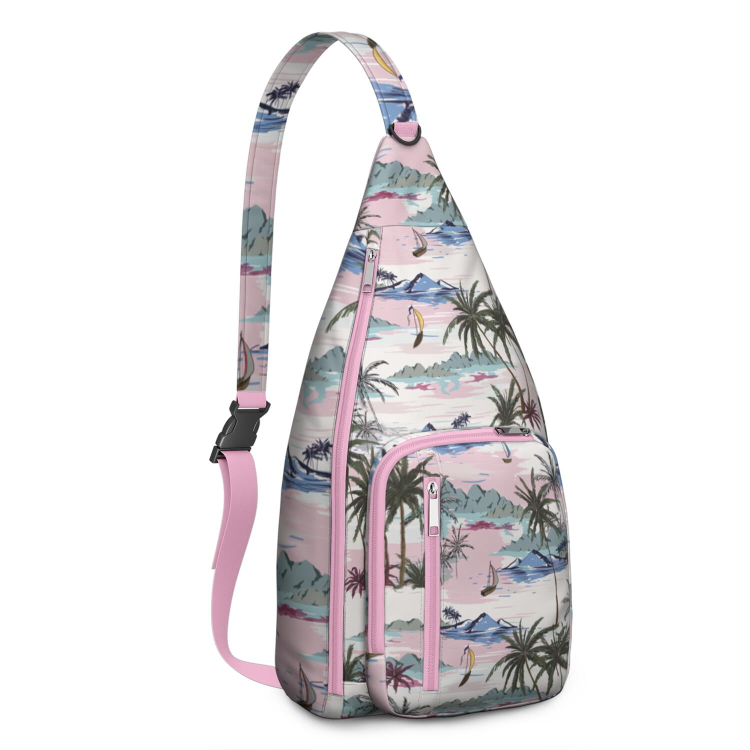 Waterproof Crossbody Bag Daypack for Men & Women Tropical Leaf Hawaiian ...