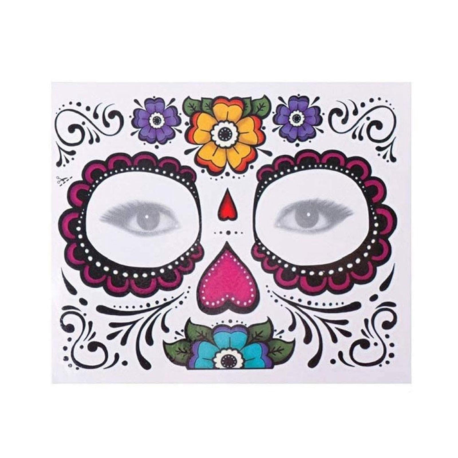 Waterproof Day Of The Dead Face Dress Up Halloween Temporary Tattoo ...