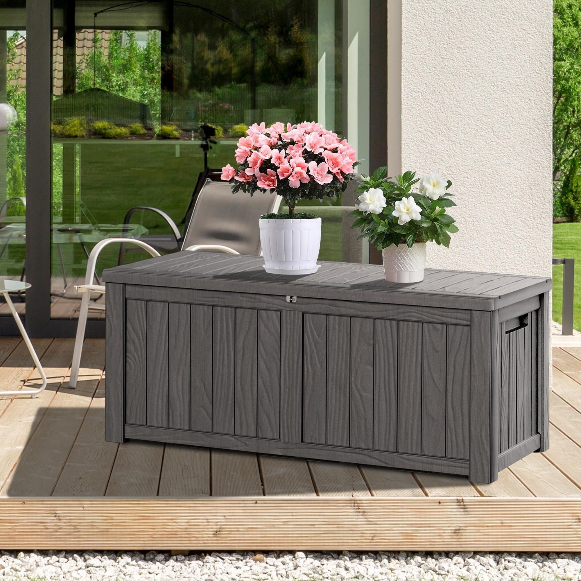 Waterproof Deck Box, Lockable Resin Storage Box for Patio Furniture ...