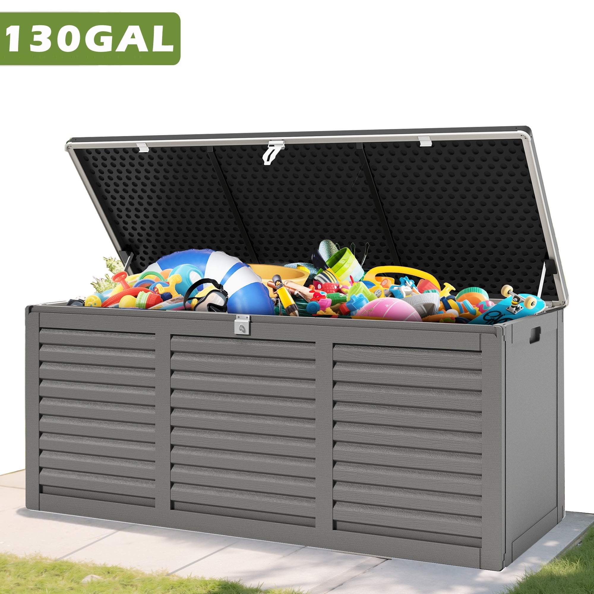 Seizeen Waterproof Plastic Container, 75GAL Deck Box with Wheels ...