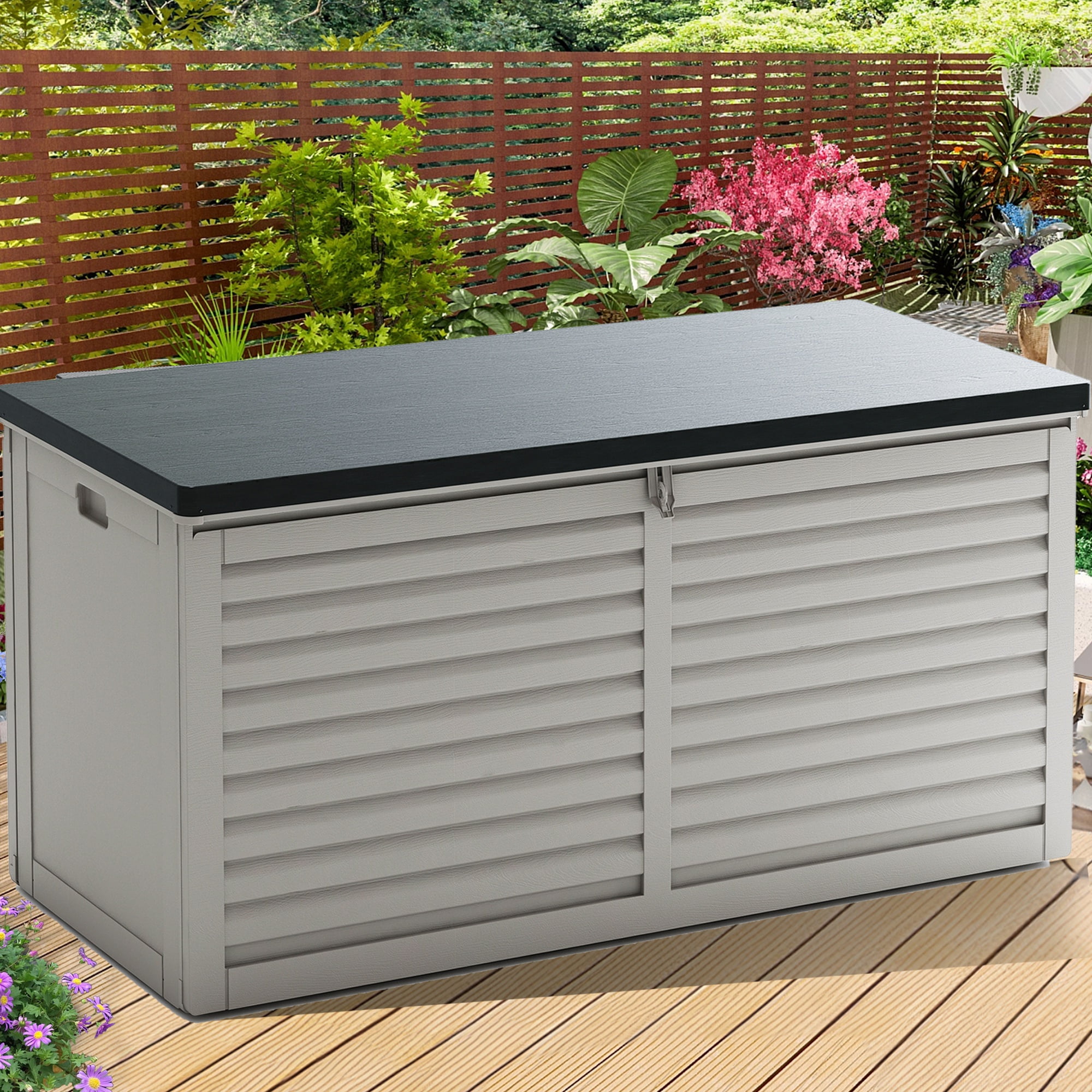 Seizeen Waterproof Plastic Container, 75GAL Deck Box with Wheels ...