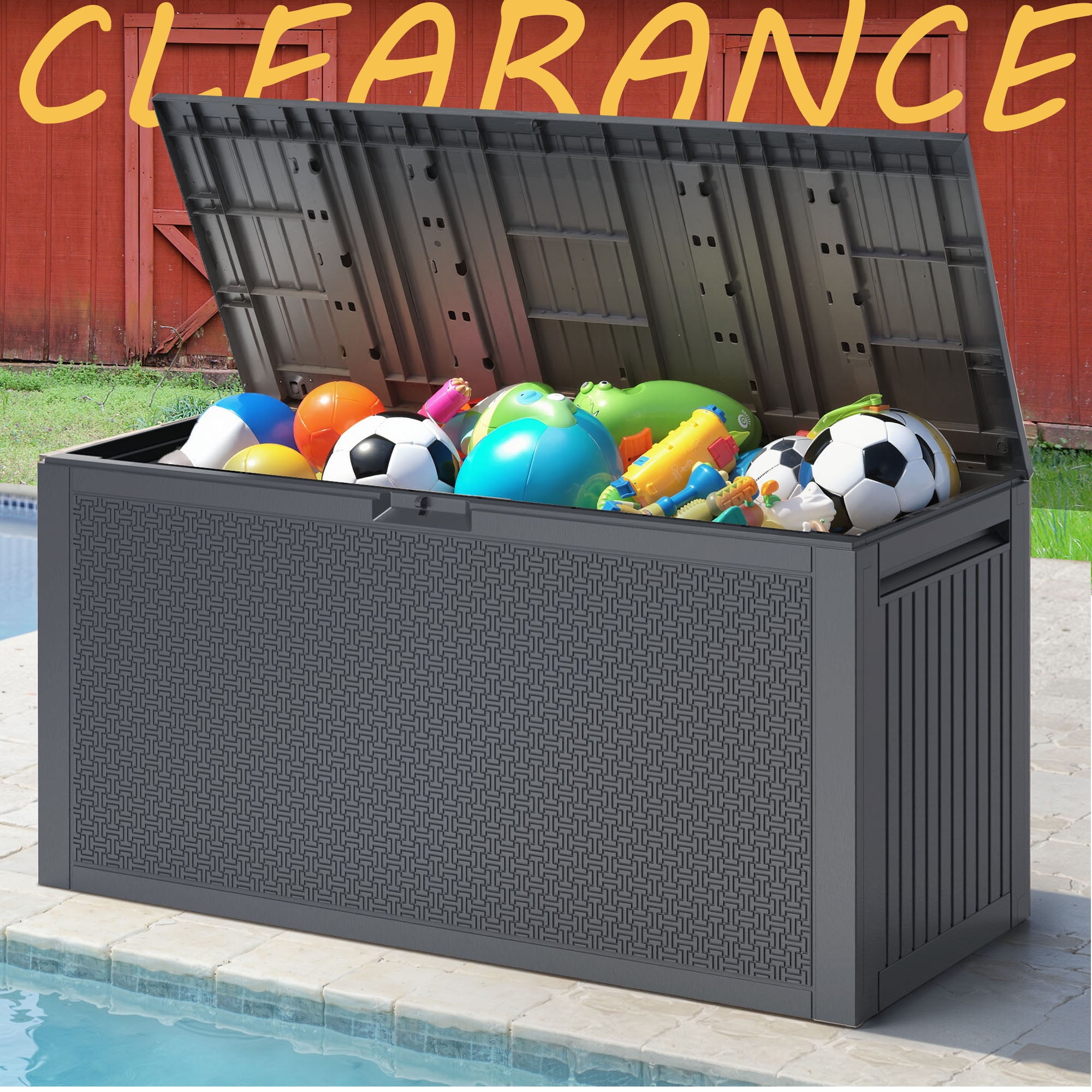 Seizeen Waterproof Deck Box, 130GAL Resin Storage Shed, Patio Bench ...