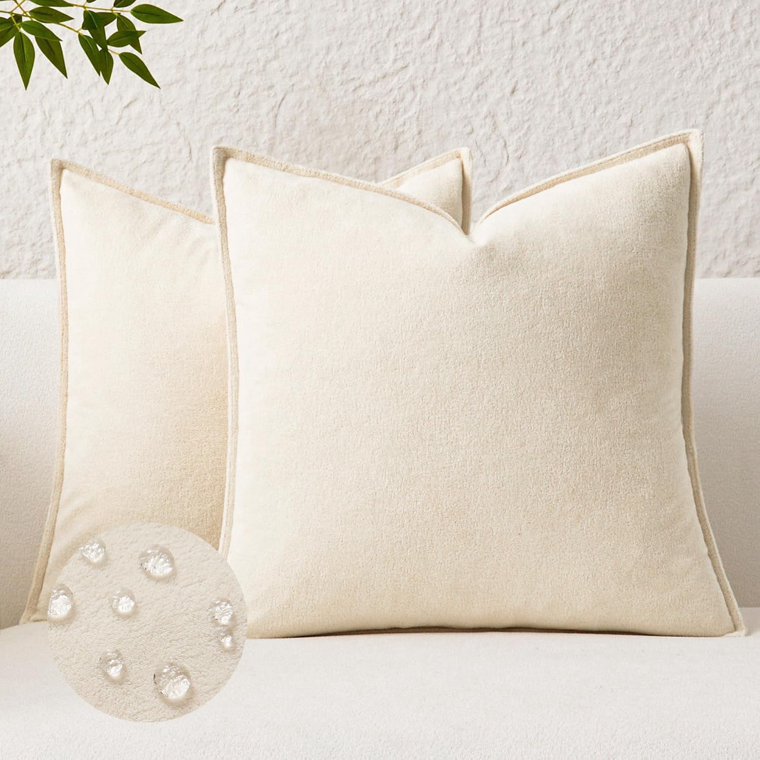 Waterproof Decorative Pillow Covers Cream White 22x22 Inch Pack of 2 ...