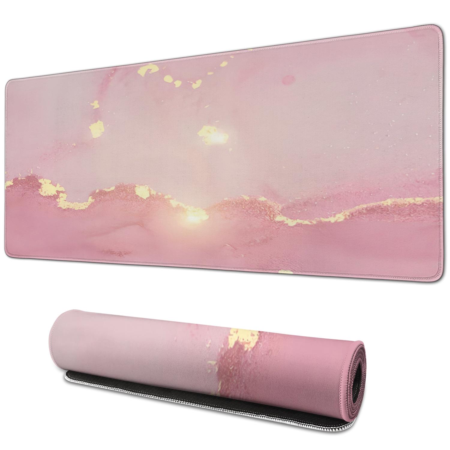 Waterproof Desk Mat - Cute Pink PU Leather with Rose Gold Marble Design ...
