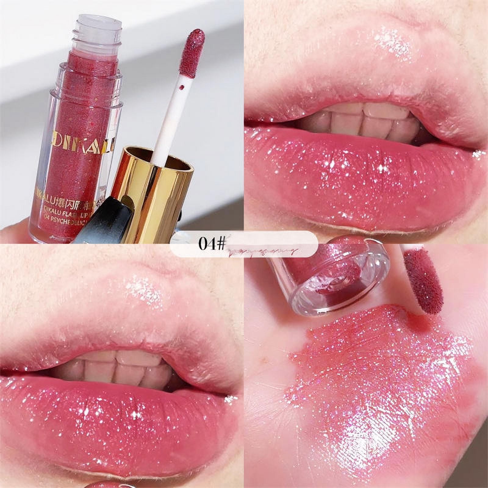 Waterproof Diamond Shimmer Glitter Lip Gloss 5 Colors Sparkling Glitter ...