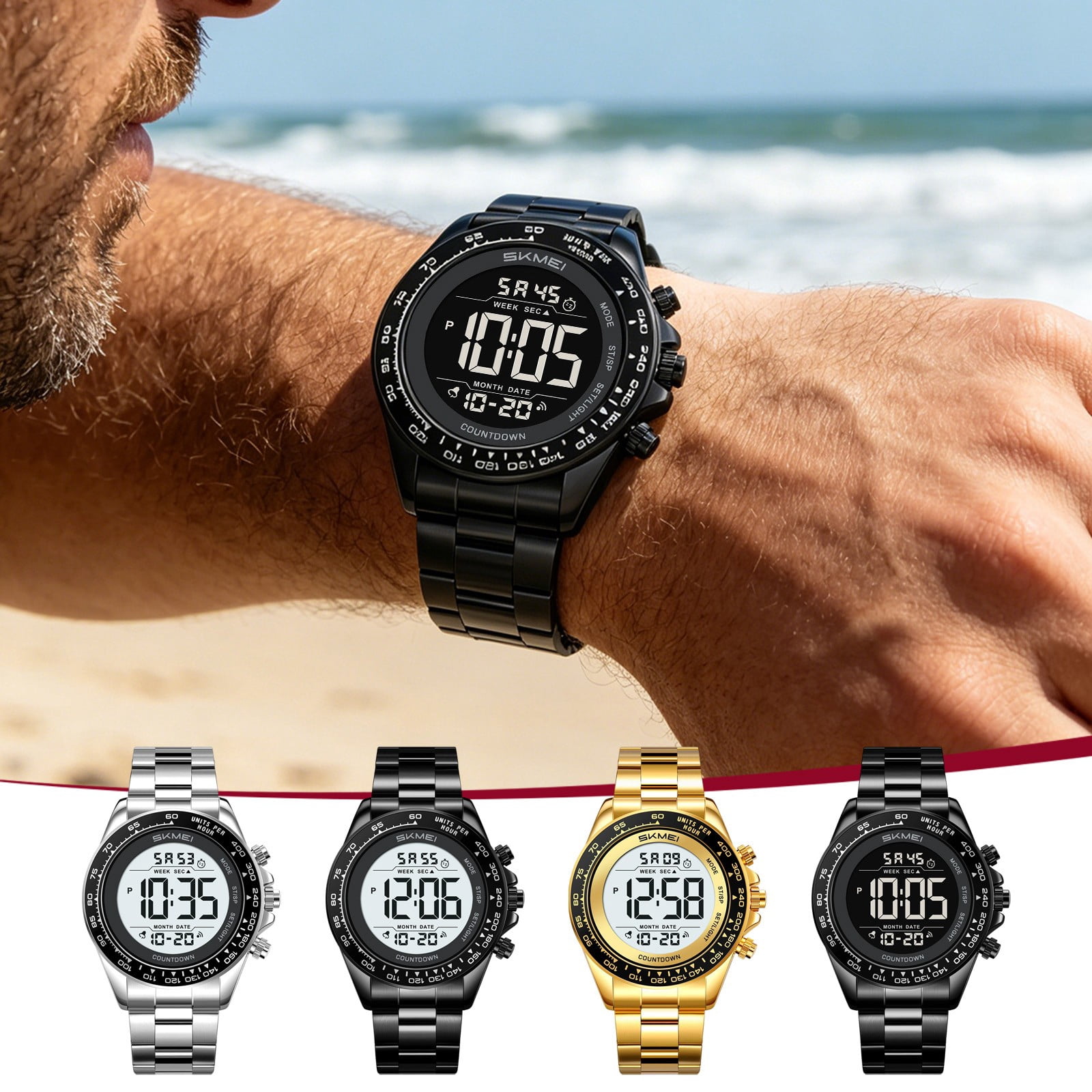 Waterproof Digital Electronic Watch - ABS Case & Fabric Strap, with ...