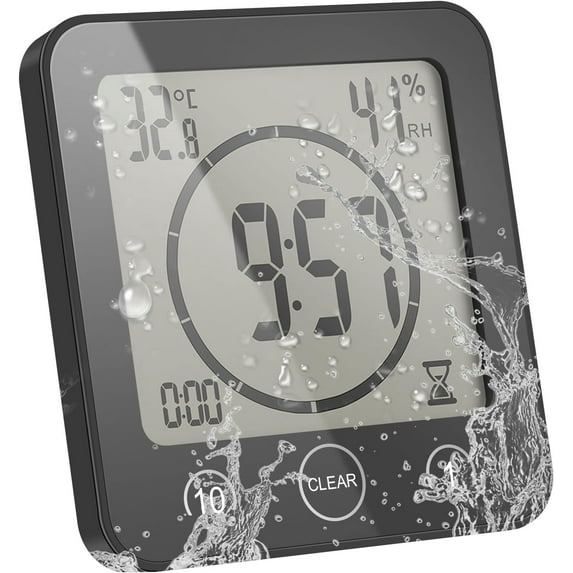 Waterproof Digital Shower Clock with Temperature, Humidity & Touch ...